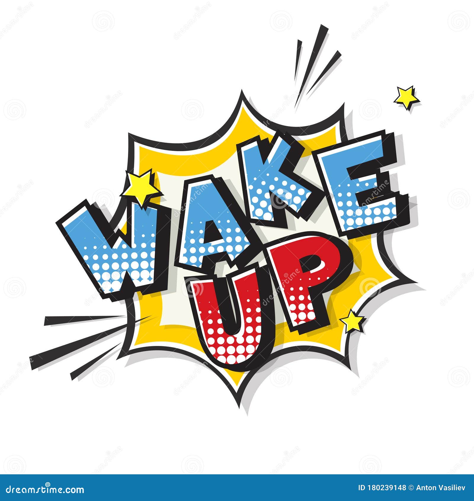 Speech Bubble with Wake Up Expression Text. Vector Halftone ...
