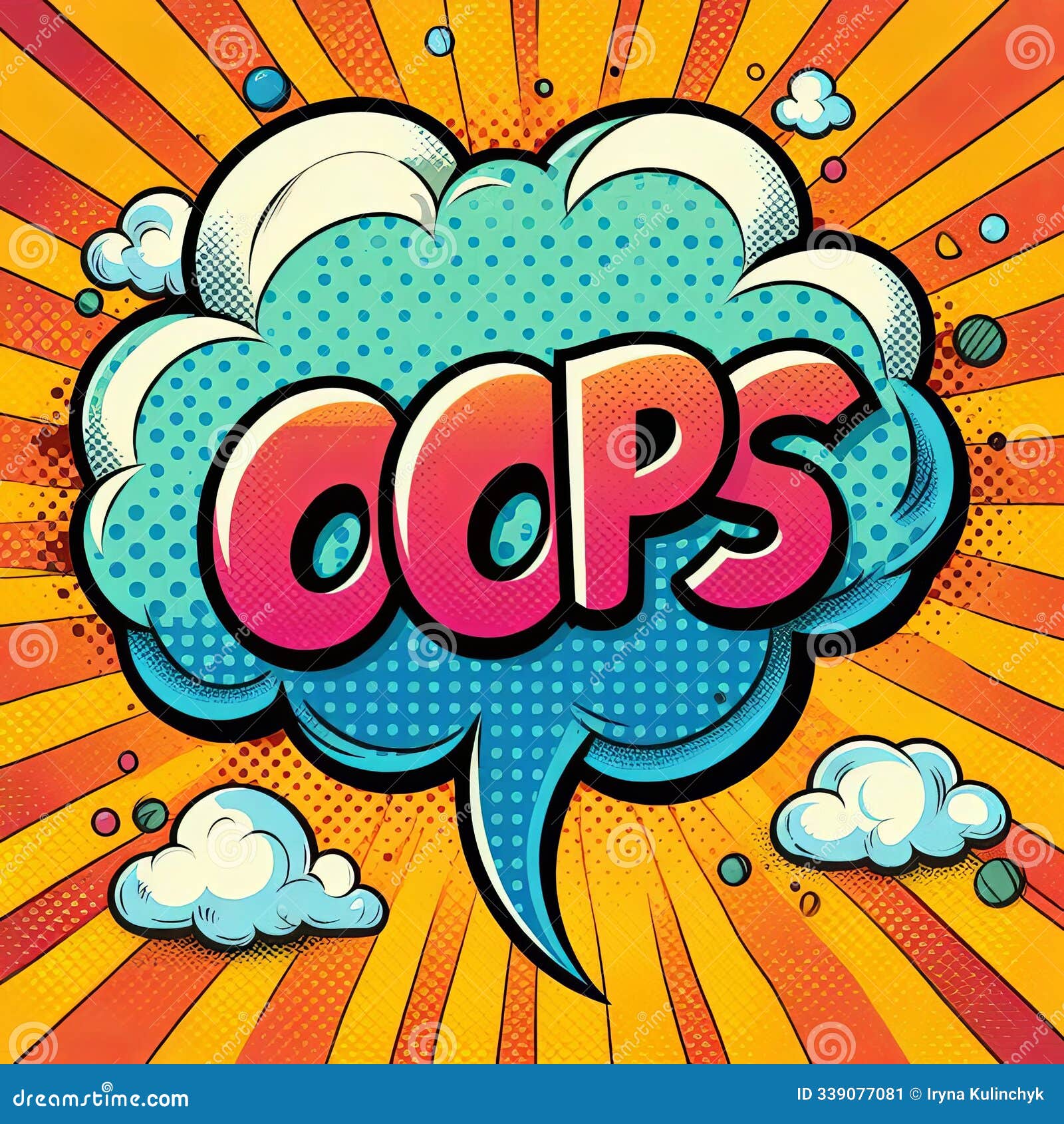 Speech Bubble with the Word Oops Surrounded by Clouds and Bright Rays ...