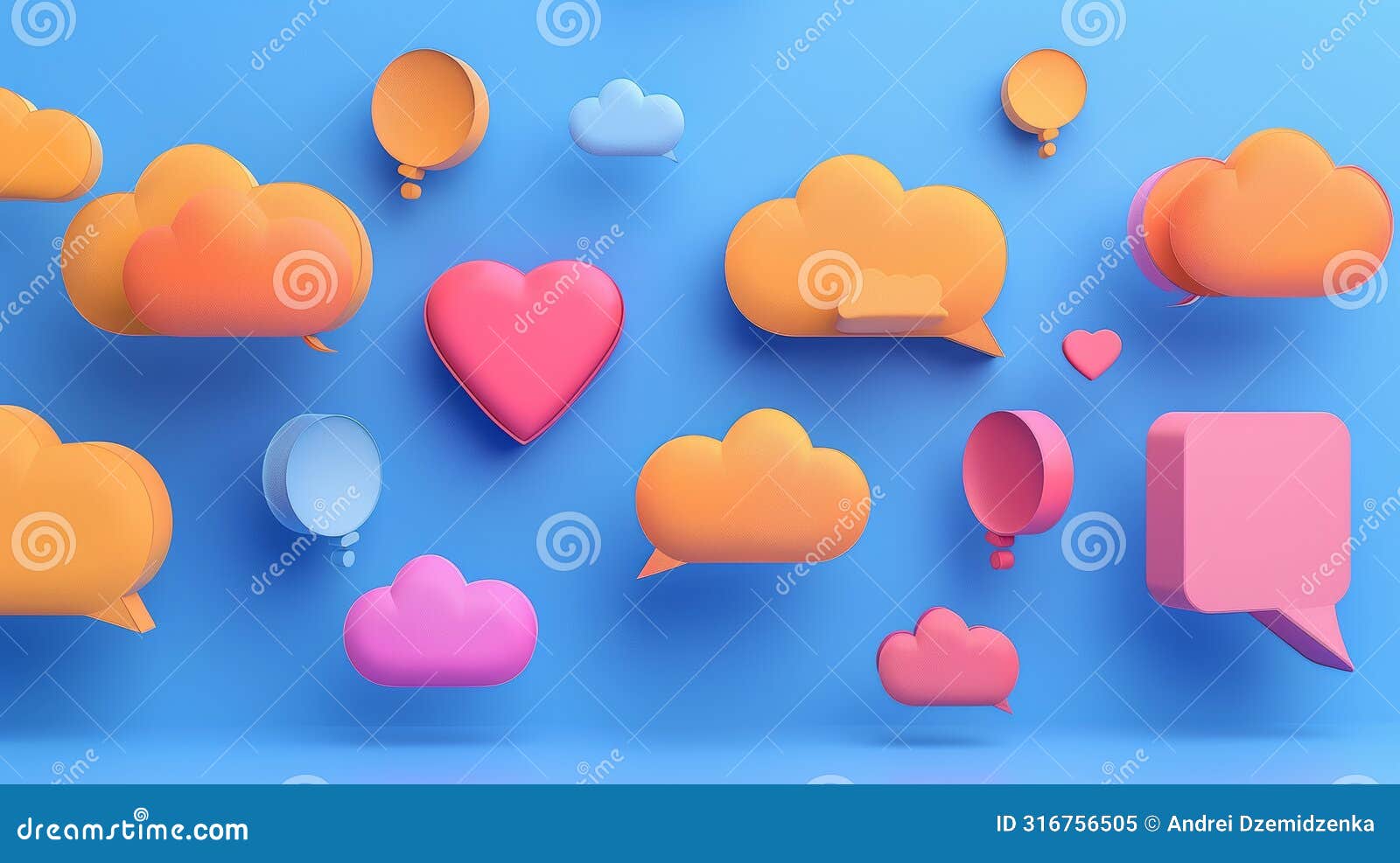 Speech Bubbles, Clouds, Hearts, Round and Oval Shaped Blank Message ...