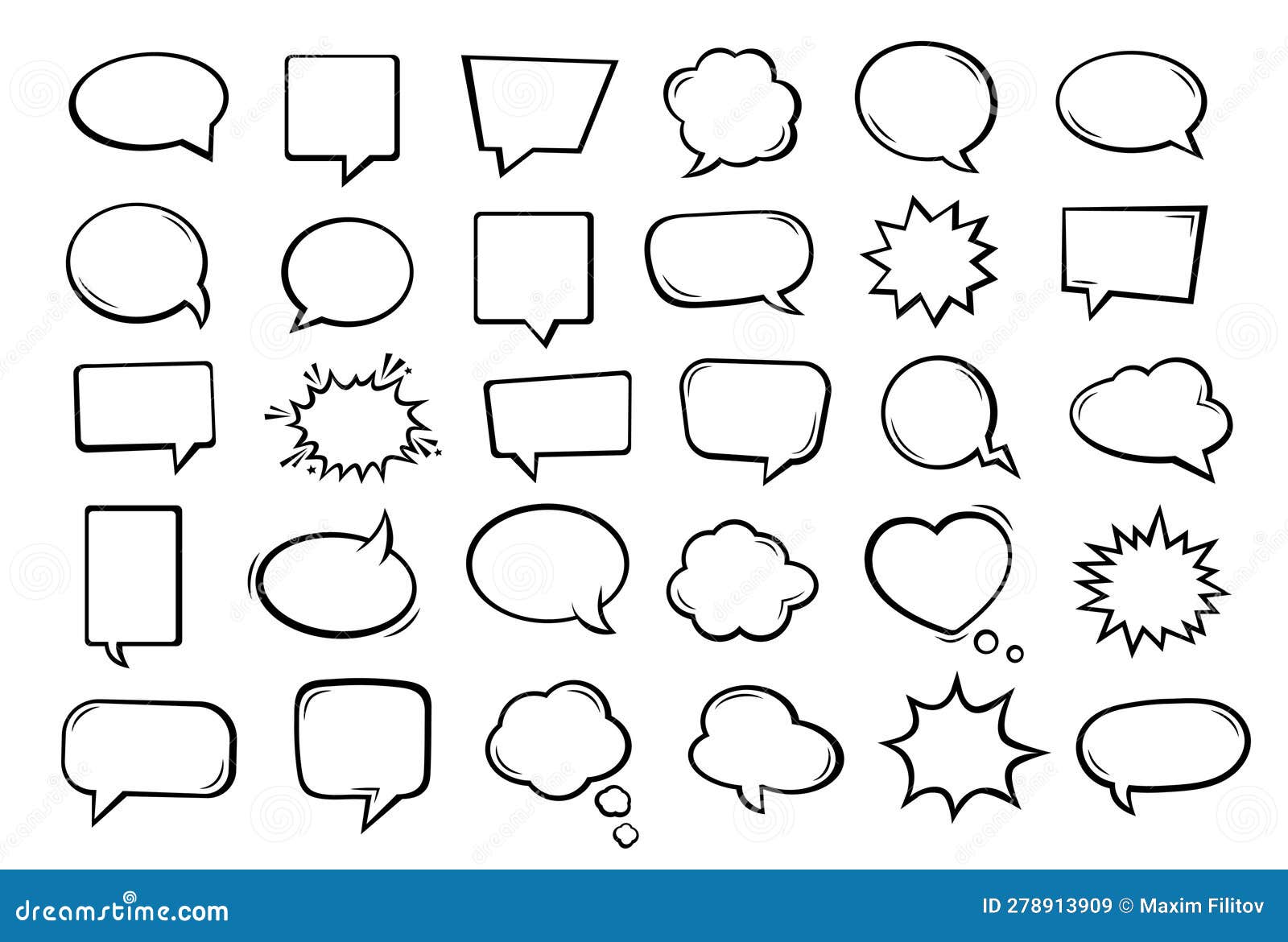 Speech Bubbles for Comics. Vector Illustrations Collection Stock ...