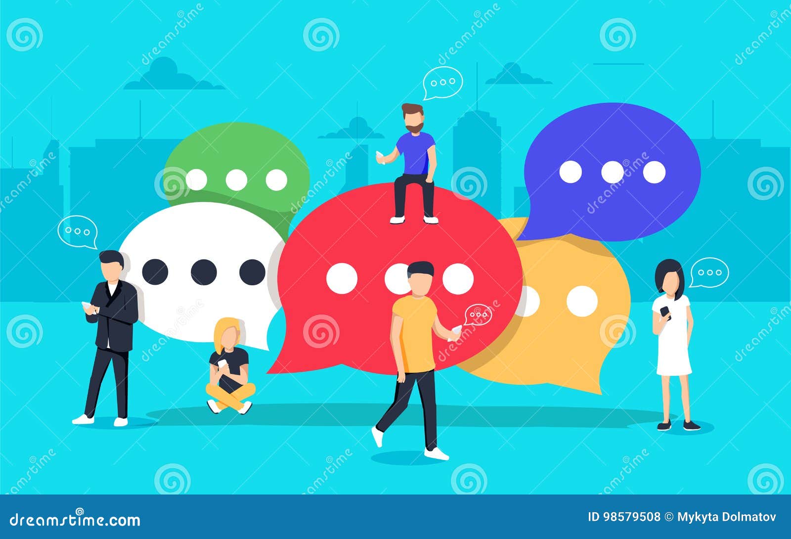 Speech Bubbles for Comment and Reply Concept Flat Vector Illustration ...