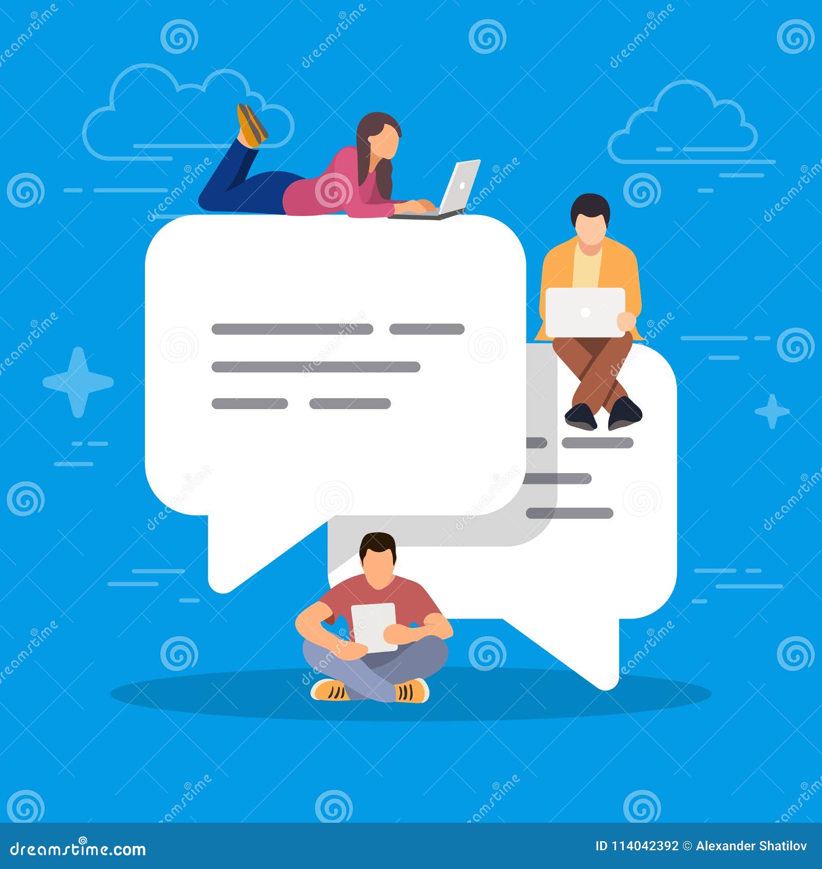 Speech Bubbles for Comment and Reply. Young People Using Mobile ...