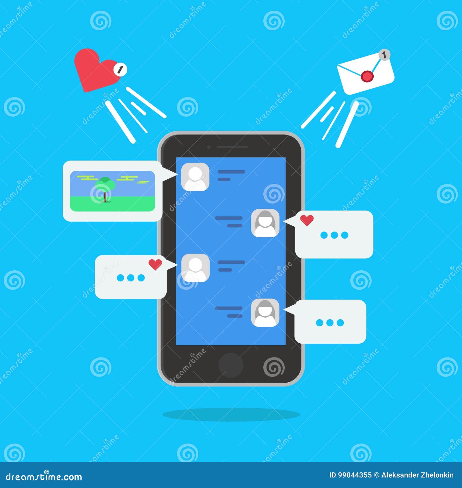 Smartphone With Dialog Boxes And People Pictograms Vector Illustration ...