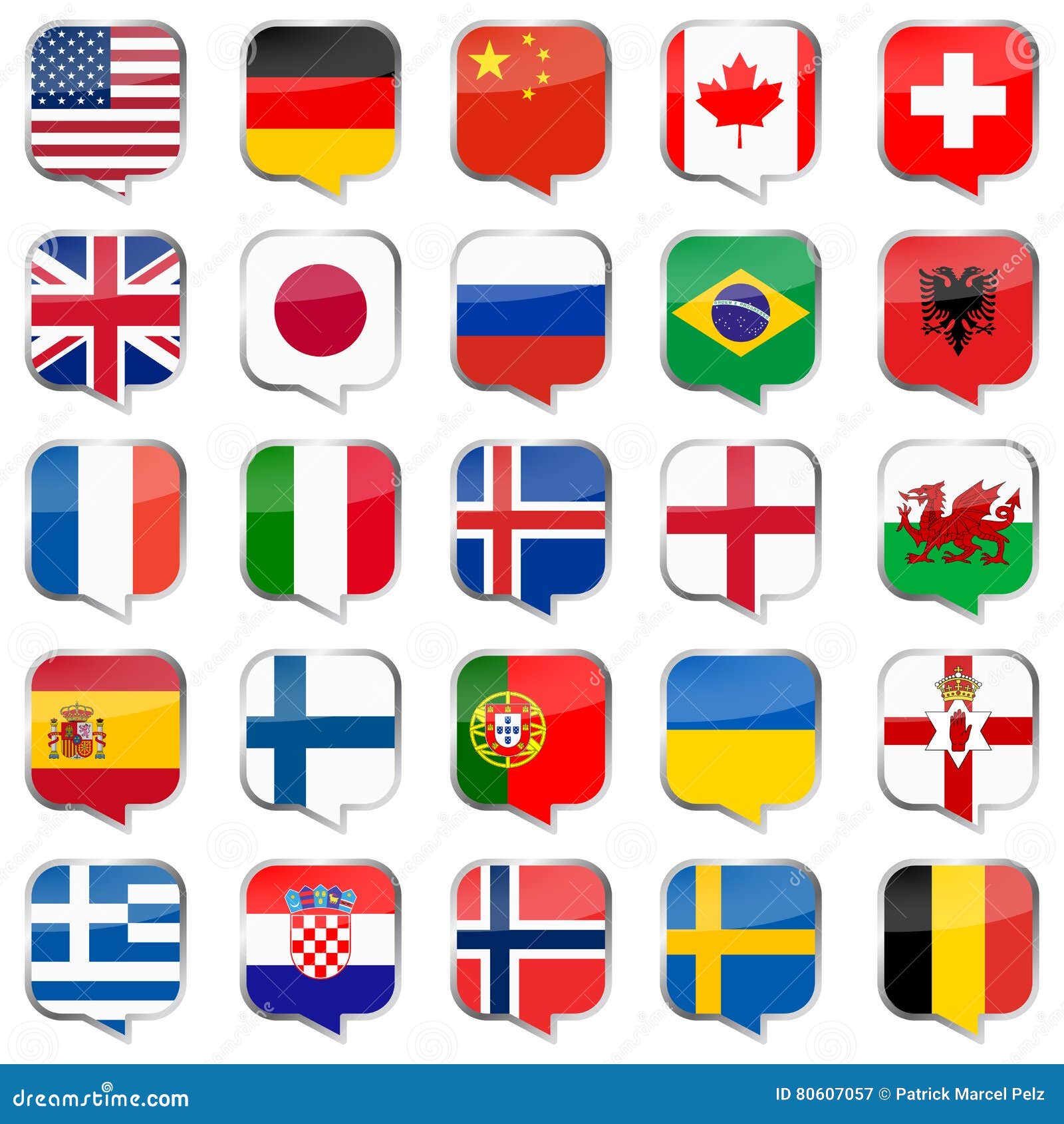 Speech Bubbles with Country Flags Stock Vector - Illustration of ...