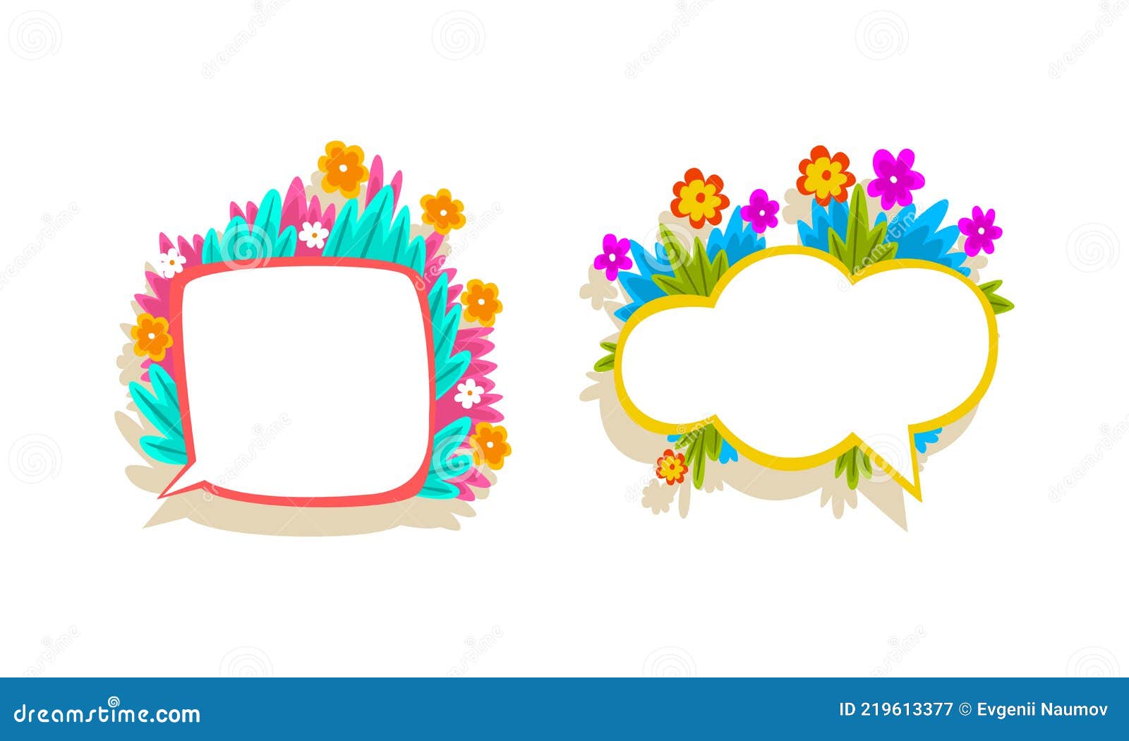 Speech Bubbles Decorated with Blooming Flowers Set, Floral Blank ...