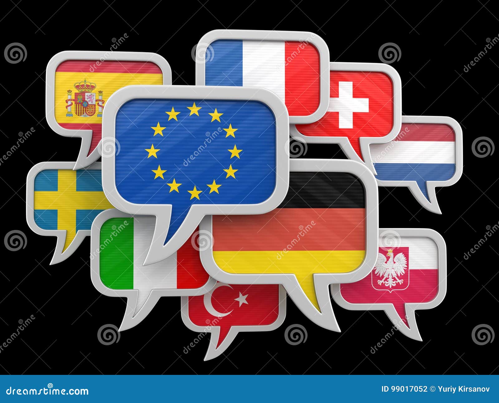 Speech bubbles with flags stock illustration. Illustration of sign ...