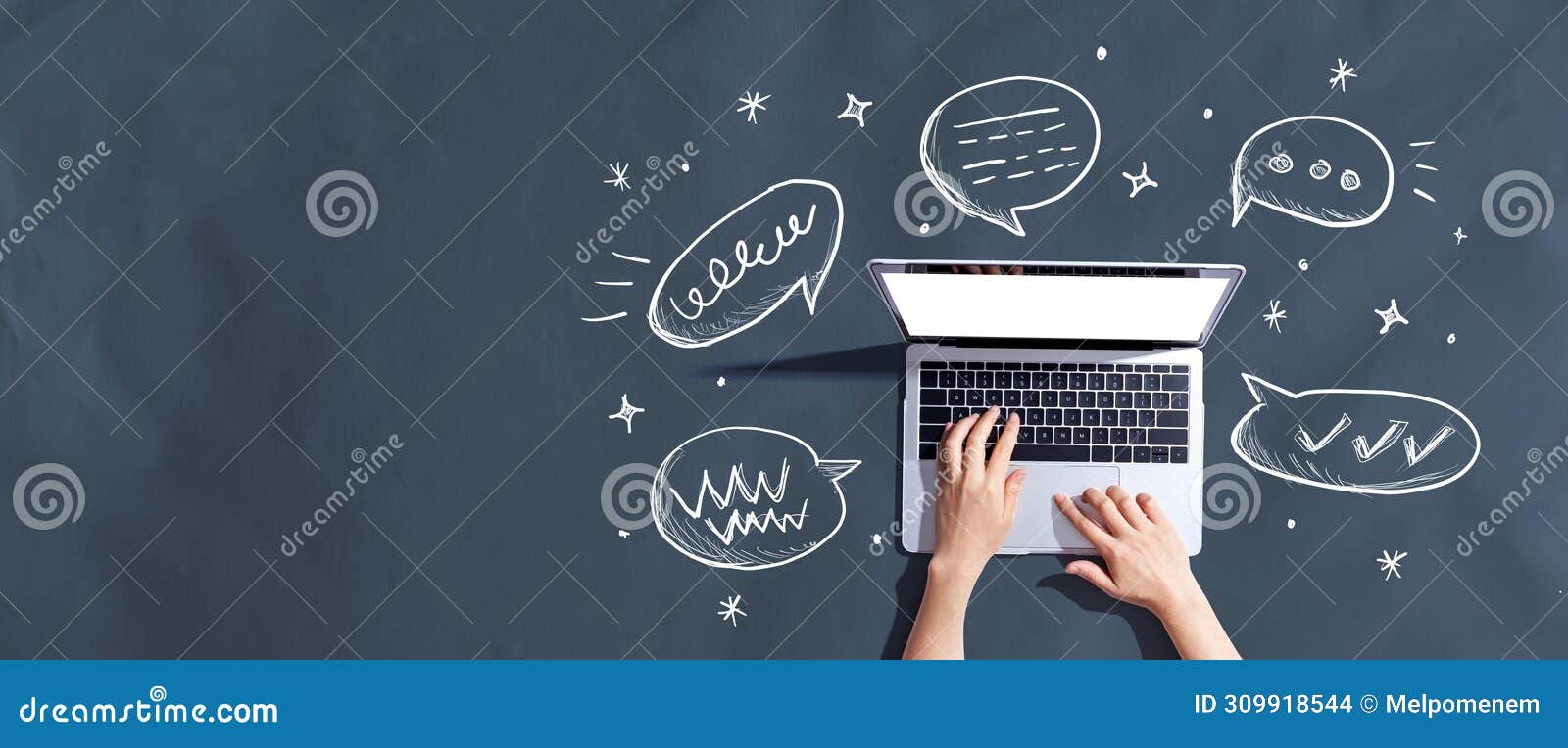 Speech Bubbles and a Laptop Stock Photo - Image of communication, flat ...