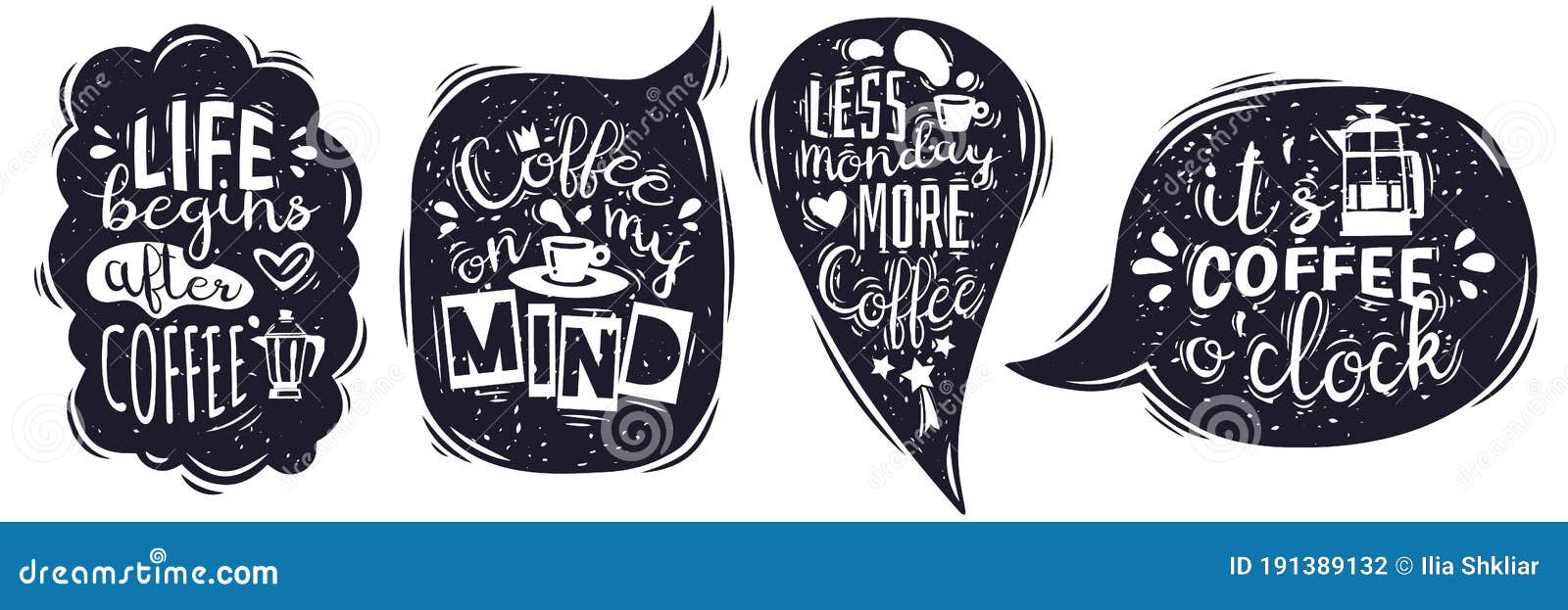 Speech Bubbles Lettering Emblems. Coffee Lettering Speech Bubbles ...