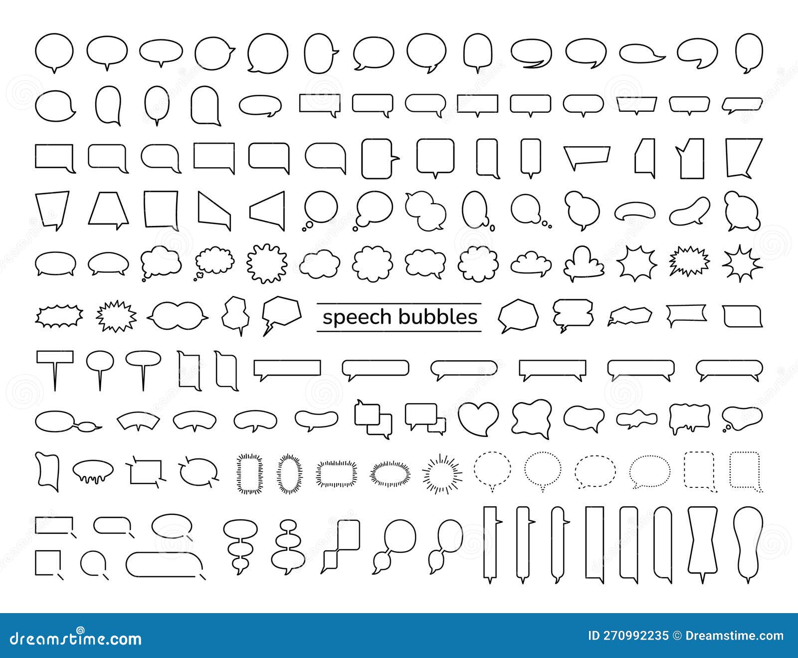 Speech Bubbles Linear Vector Element Set, Text Balloon, Text Box, Comic ...