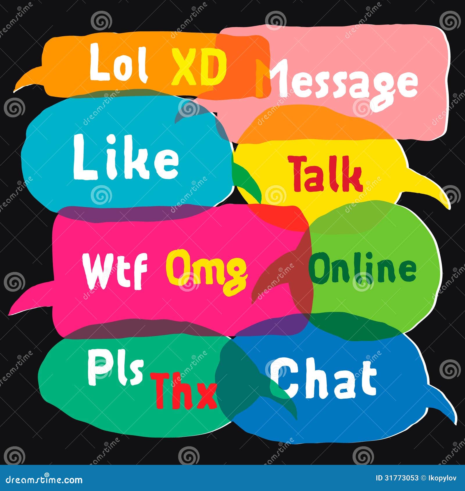 Speech Bubbles With Most Common Used Acronyms Cartoon Vector ...