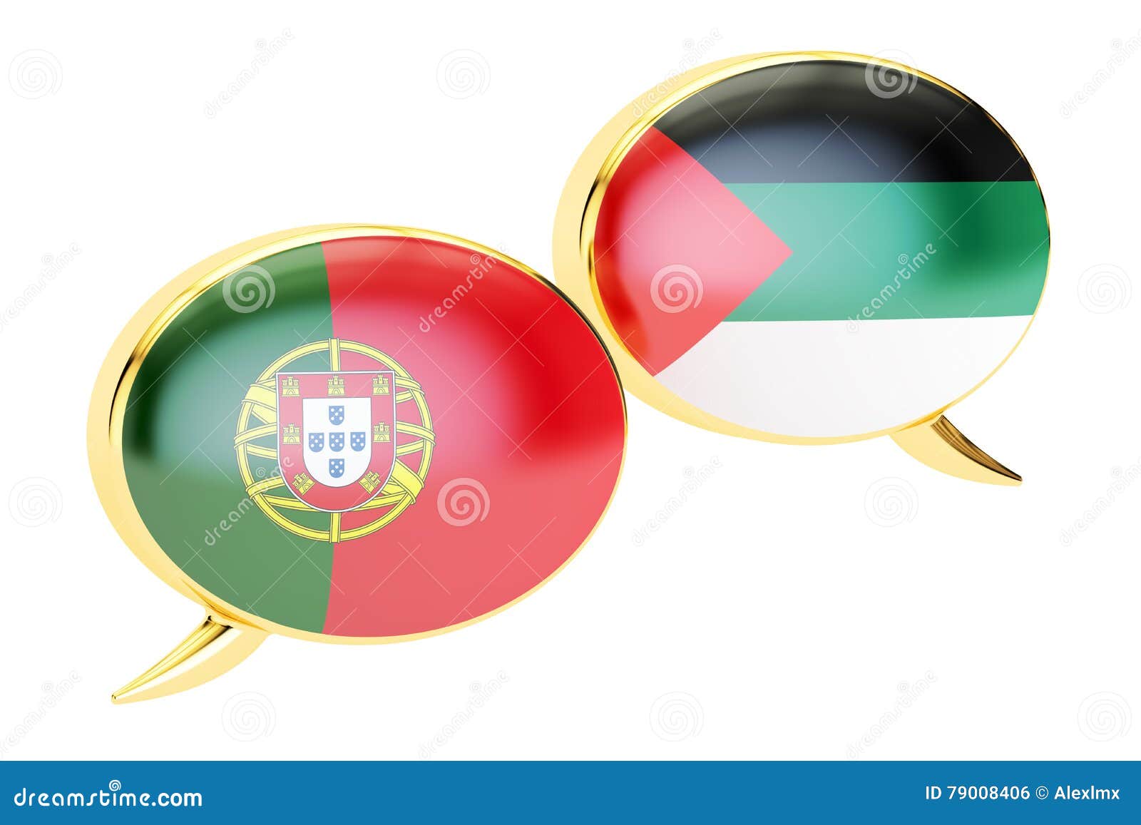 Speech Bubbles, Portuguese-Arab Conversation Concept. 3D Rendering ...