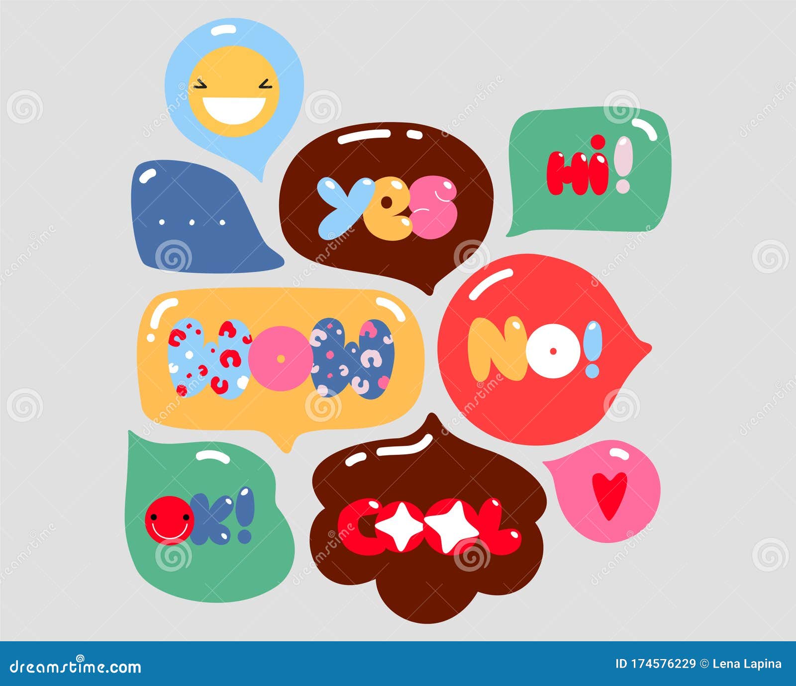 Speech Bubbles with Rounded Text. Collection of Trendy Hand-drawn ...