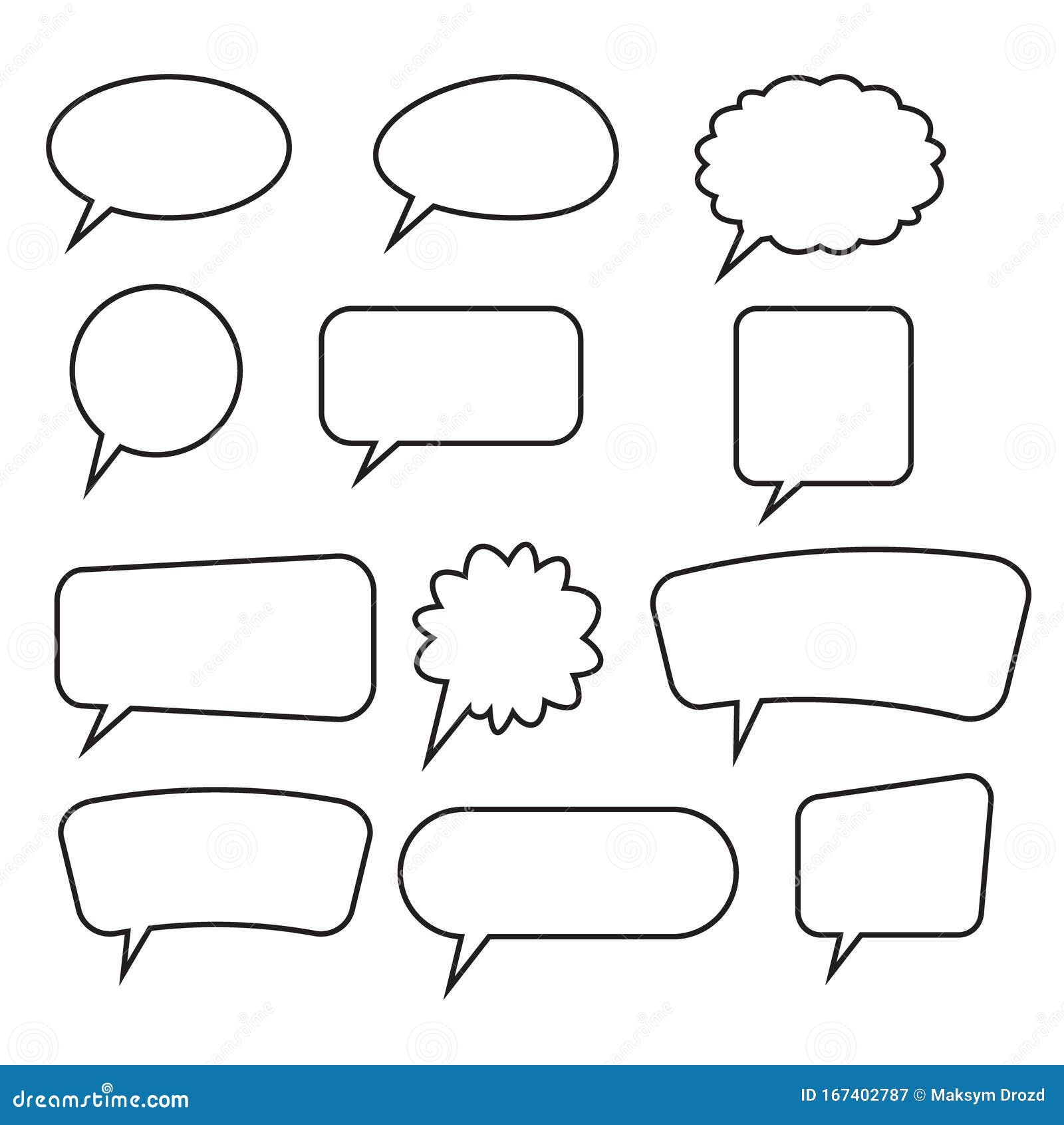 Speech Bubbles Set of Outlined Circle Distorted Rectangle and Square ...