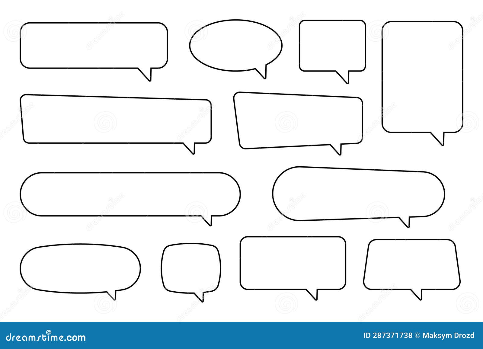 Speech Bubbles Set of Outlined Distorted Rectangle and Square. Trendy ...