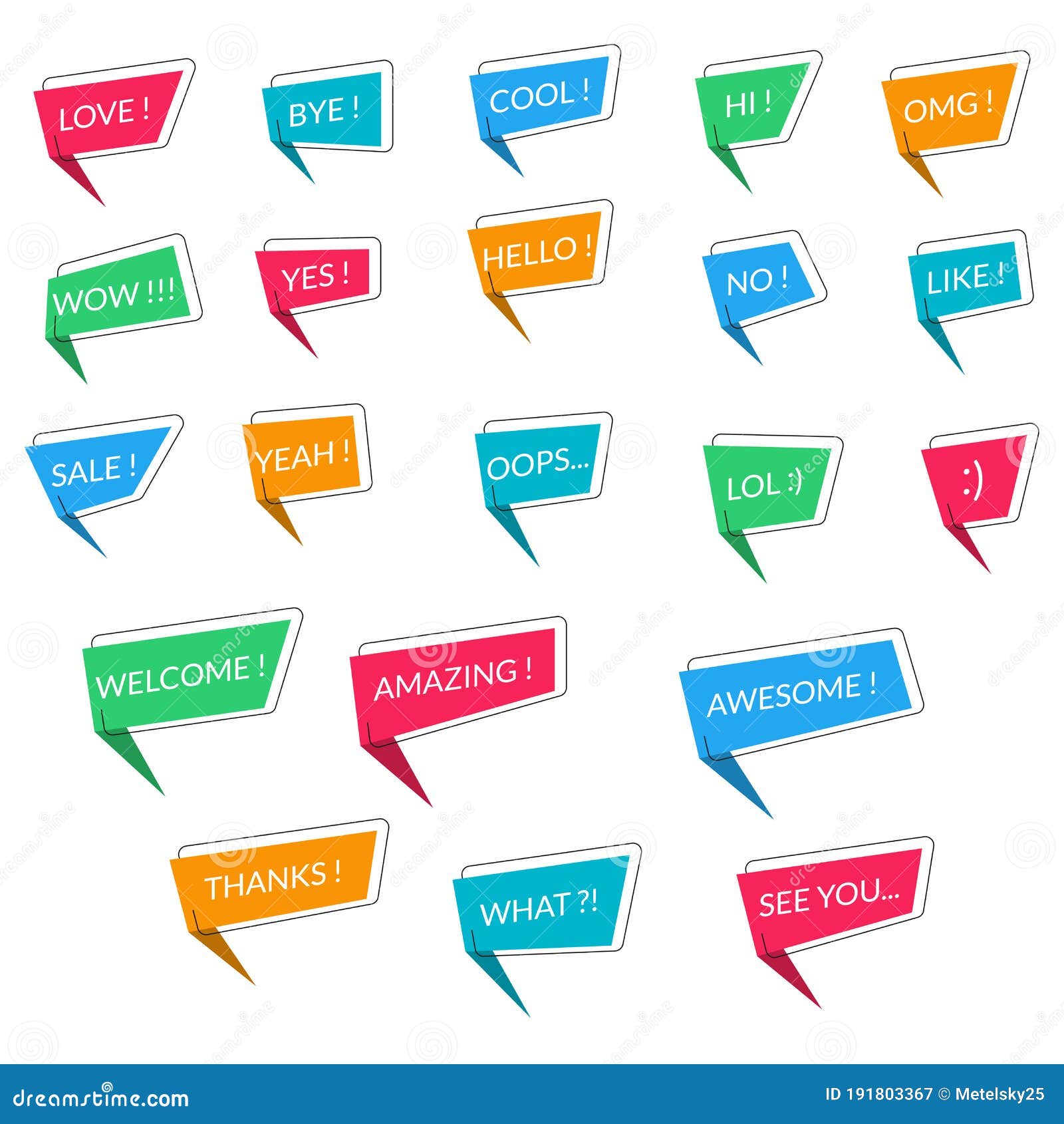 Speech Bubbles Set with Short Messages. Talk or Speak Graphic Shapes ...