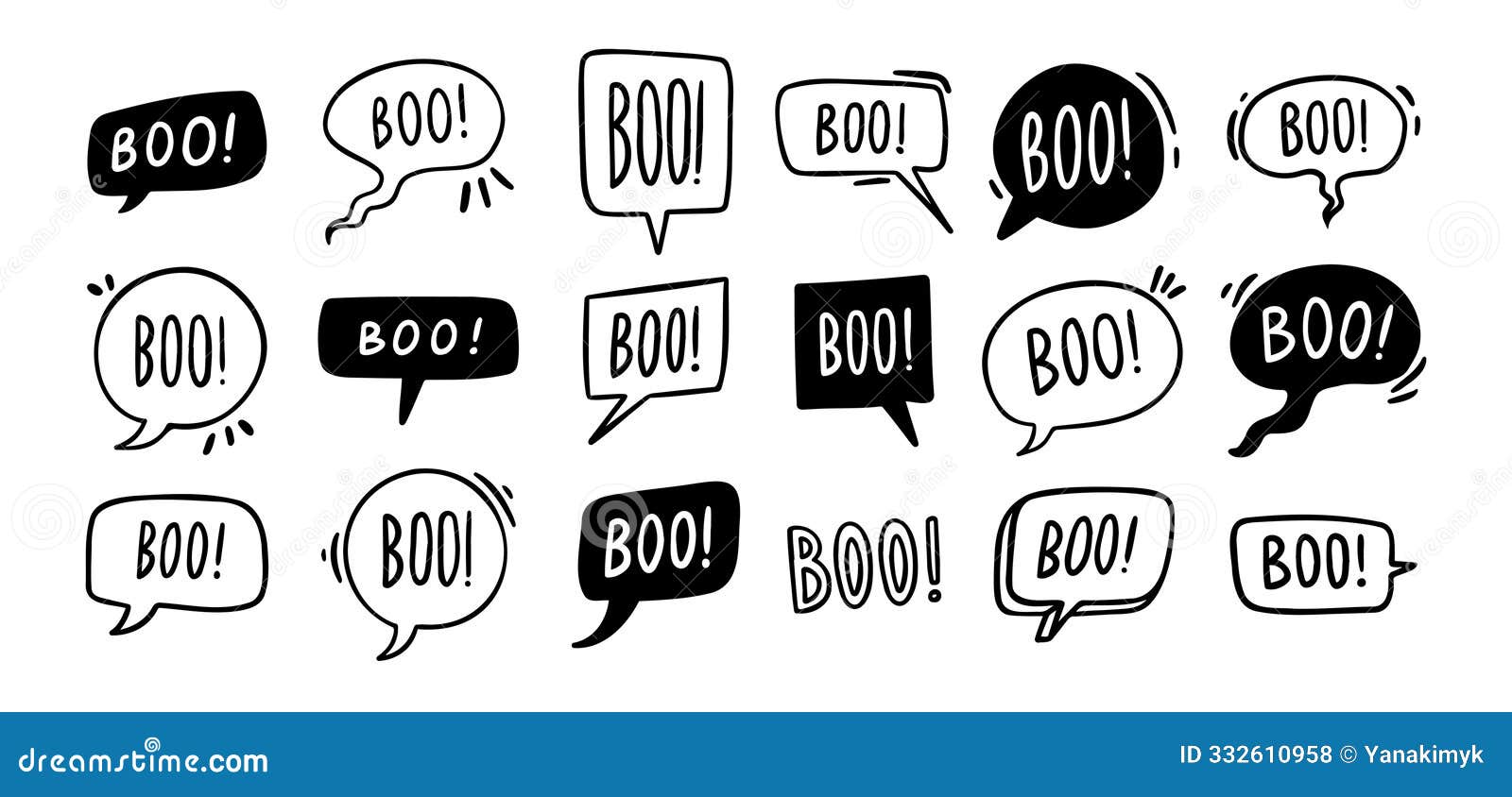 Speech Bubbles with Text Boo. Vector Hand Drawn Doodle Illustration ...