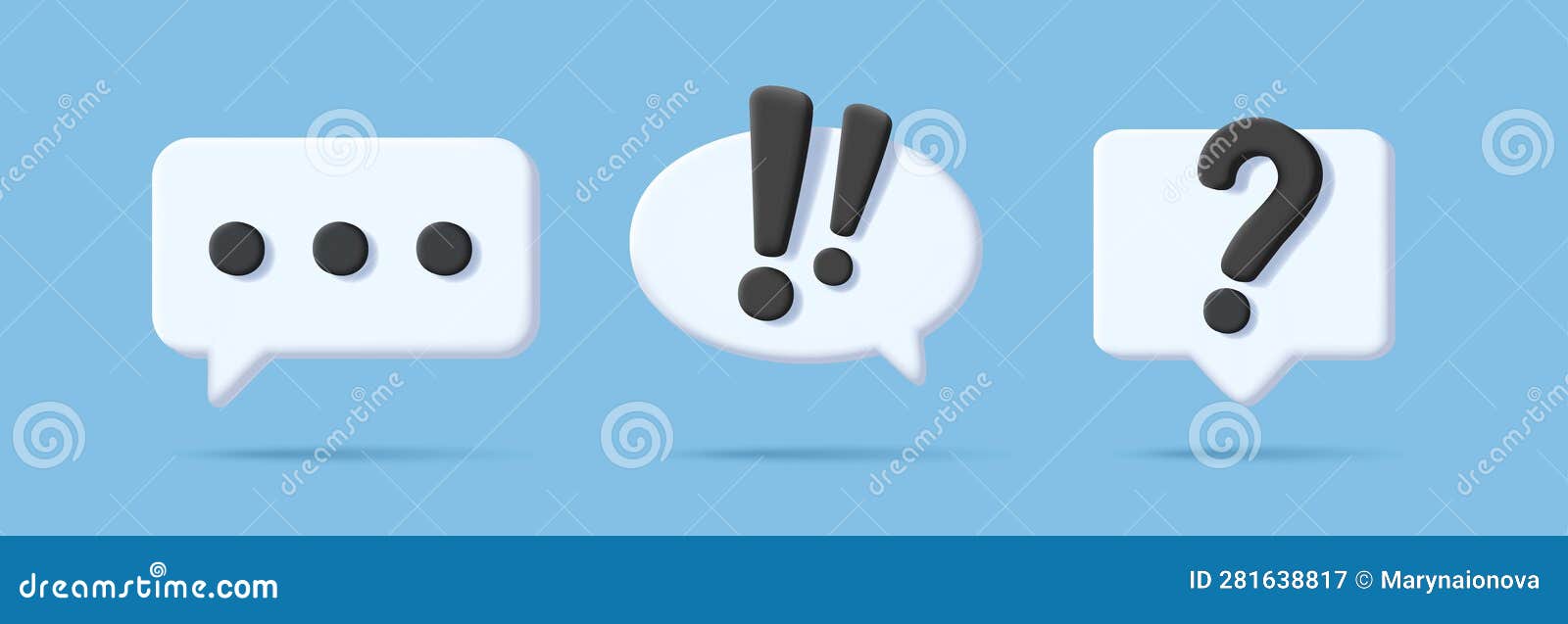 Speech, Communication, Dialogue Bubbles - 3d Render Rounded Icon Set. White Shapes with Text ...