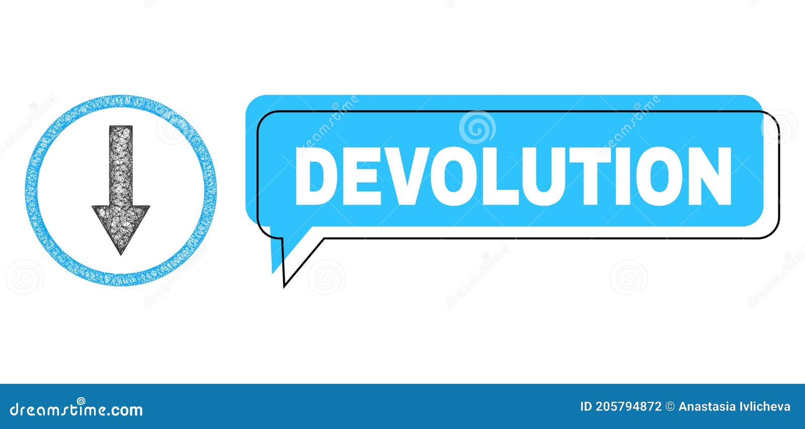 Shifted Devolution Chat Balloon and Linear Down Rounded Arrow Icon ...