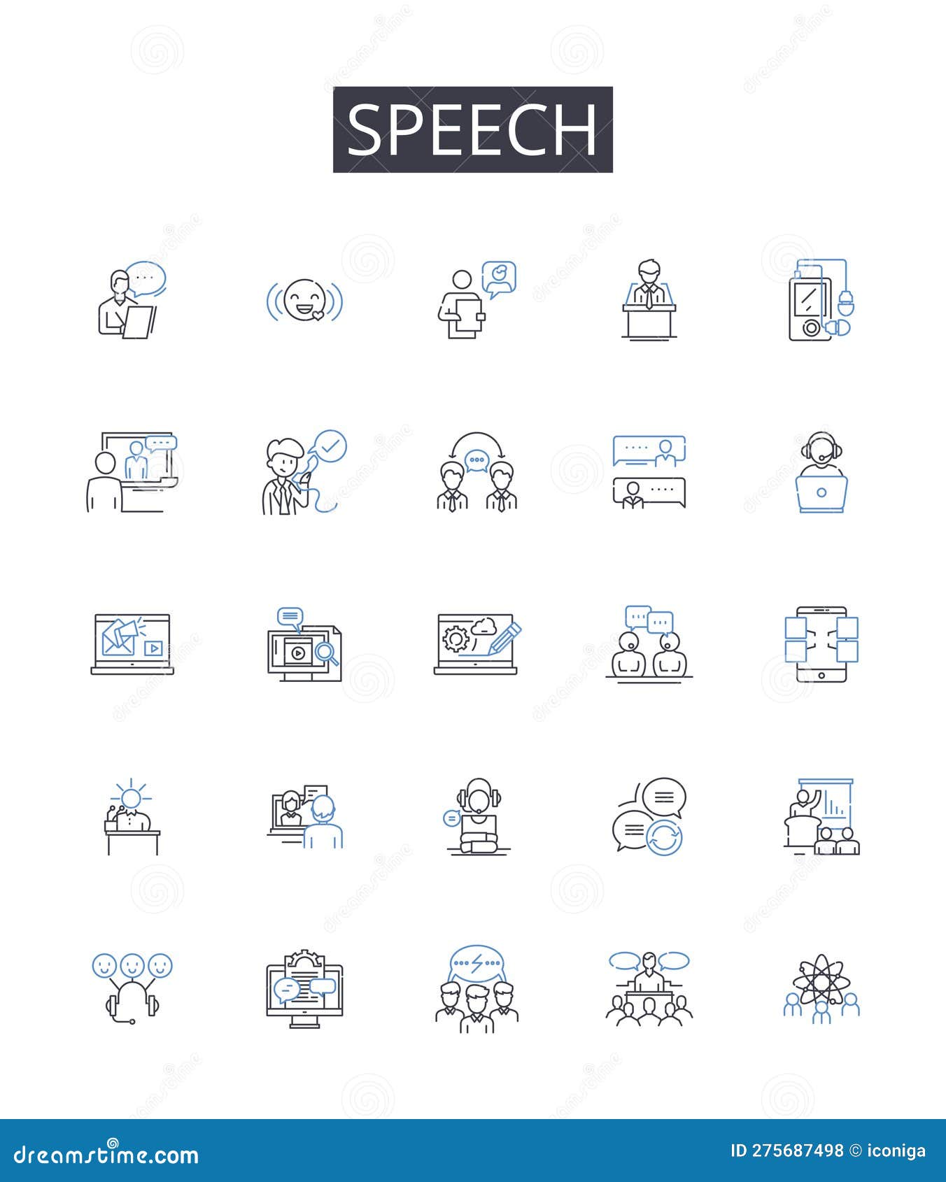 Speech Line Icons Collection. Delivery, Oratory, Discourse ...