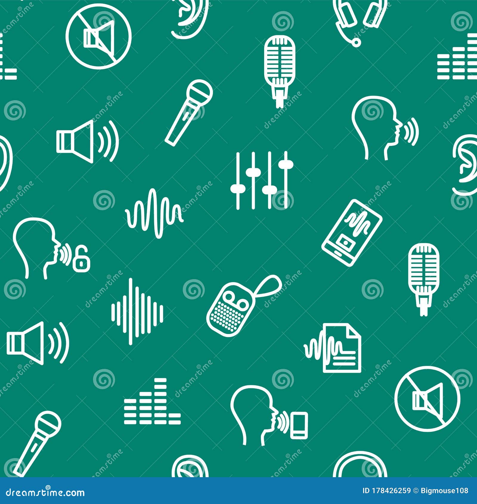 Speech Recognition Device Thin Line Seamless Pattern Background. Vector ...