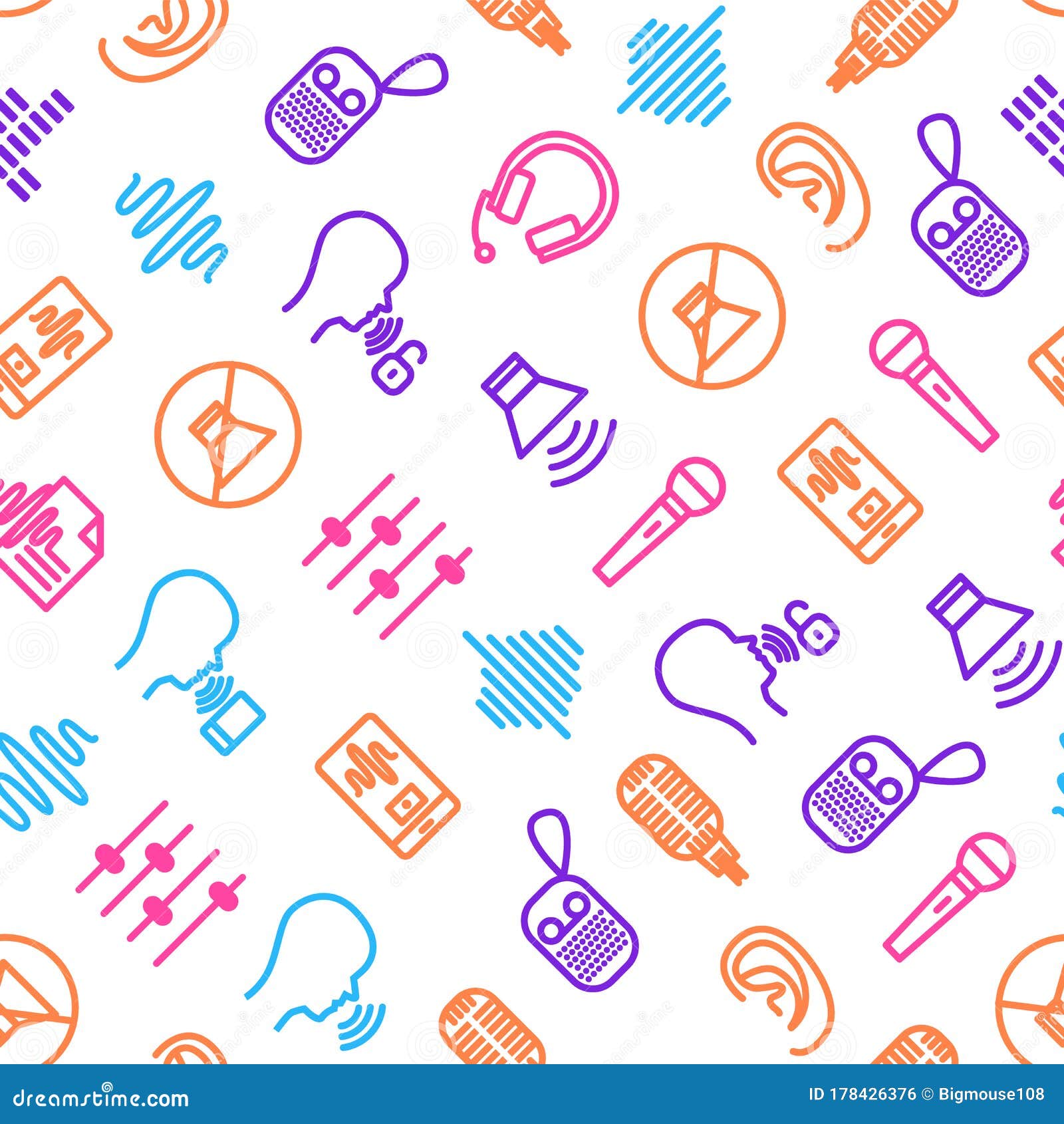 Speech Recognition Device Thin Line Seamless Pattern Background. Vector ...