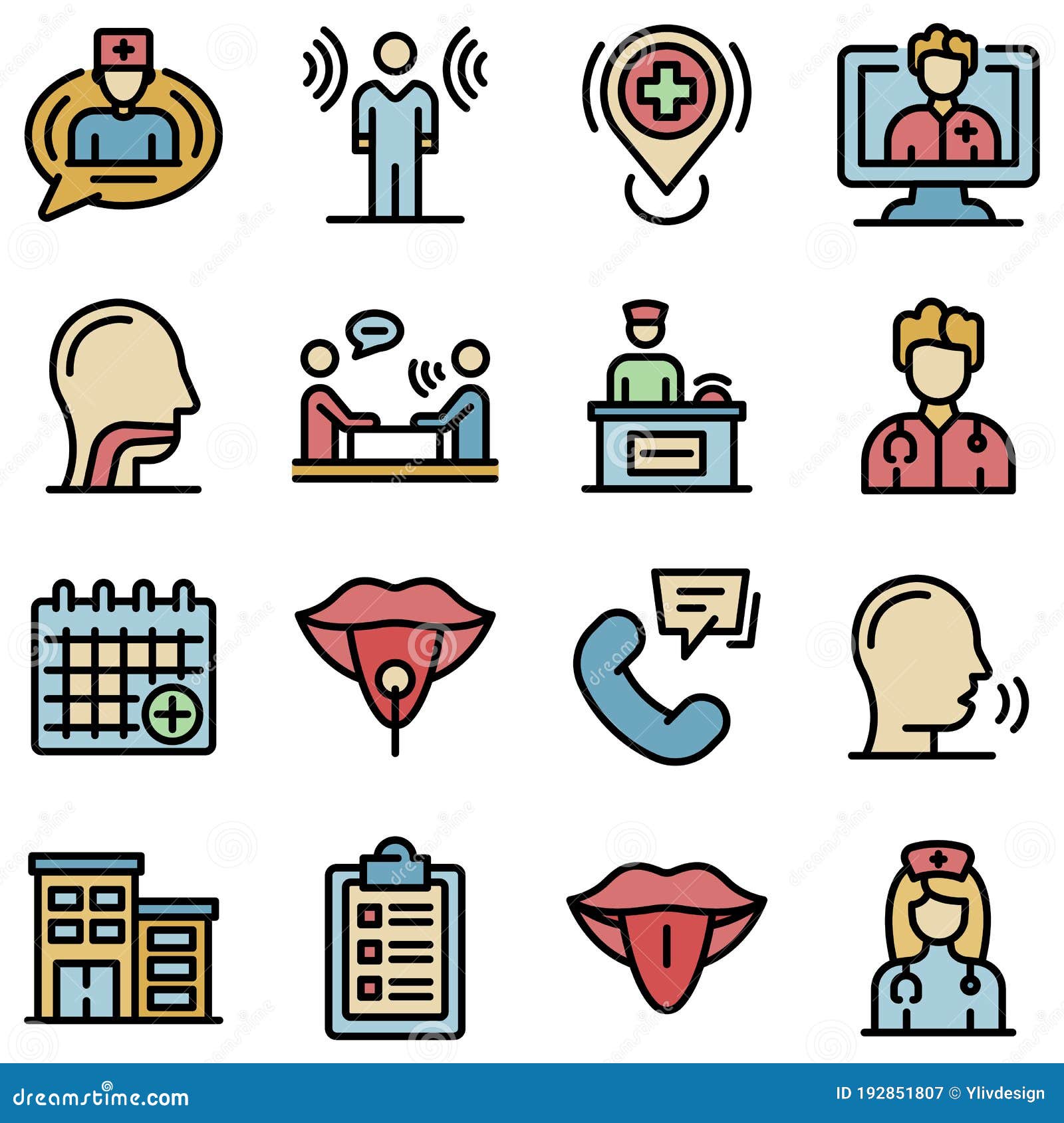 Speech Therapist Icons Set Vector Flat Stock Vector - Illustration of ...