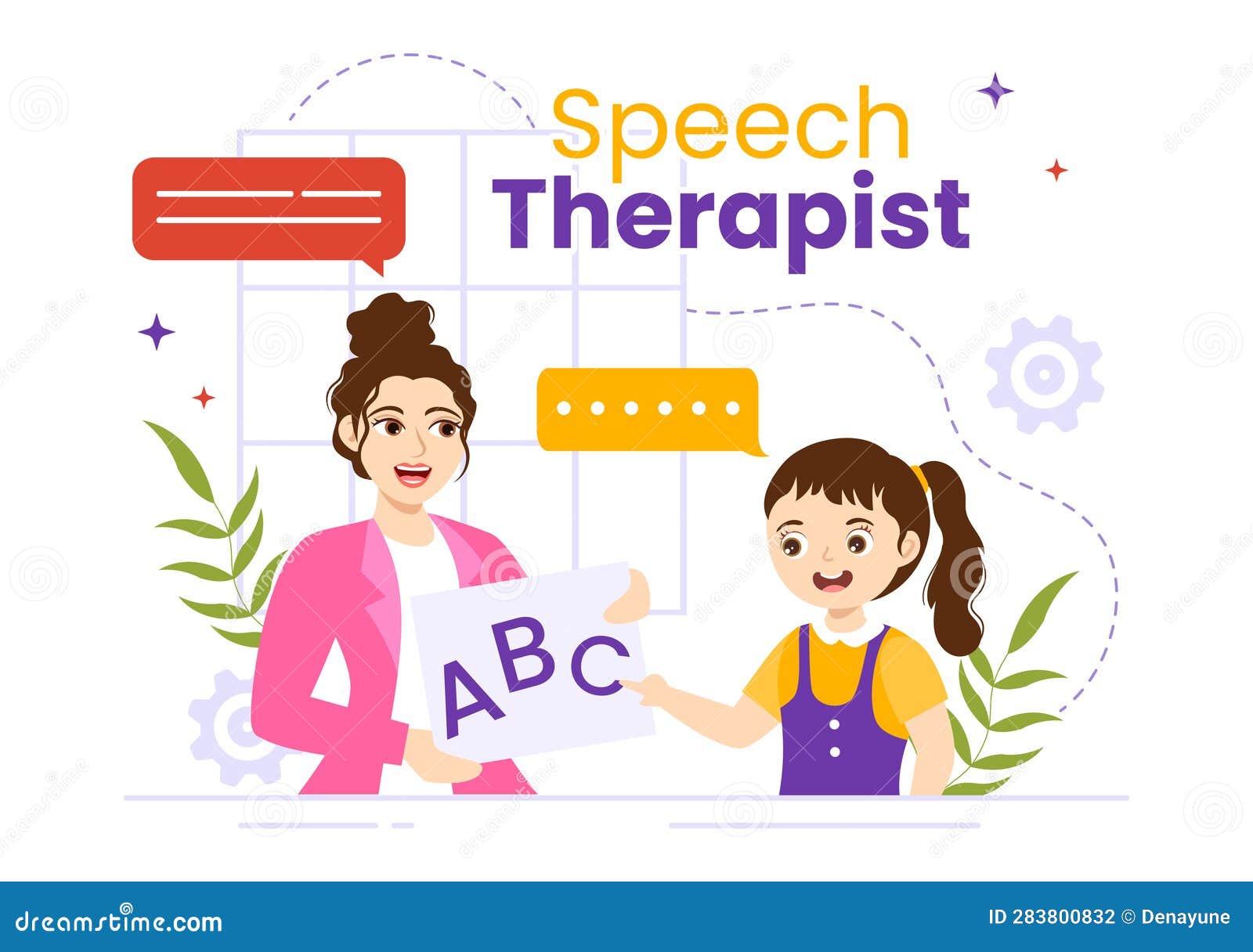 Speech Therapist Vector Illustration with Child Training Basic Language ...