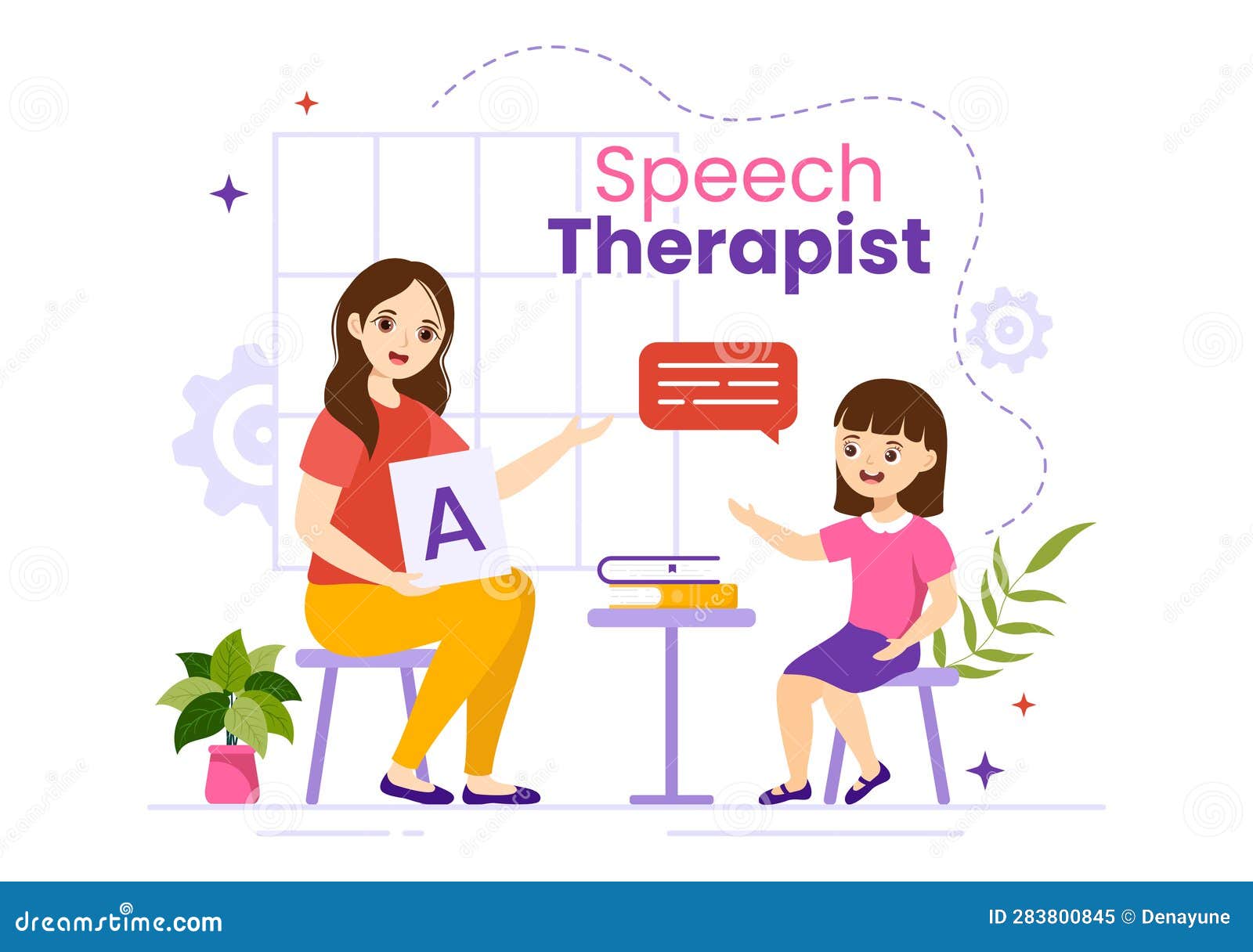 Speech Therapist Vector Illustration with Child Training Basic Language ...