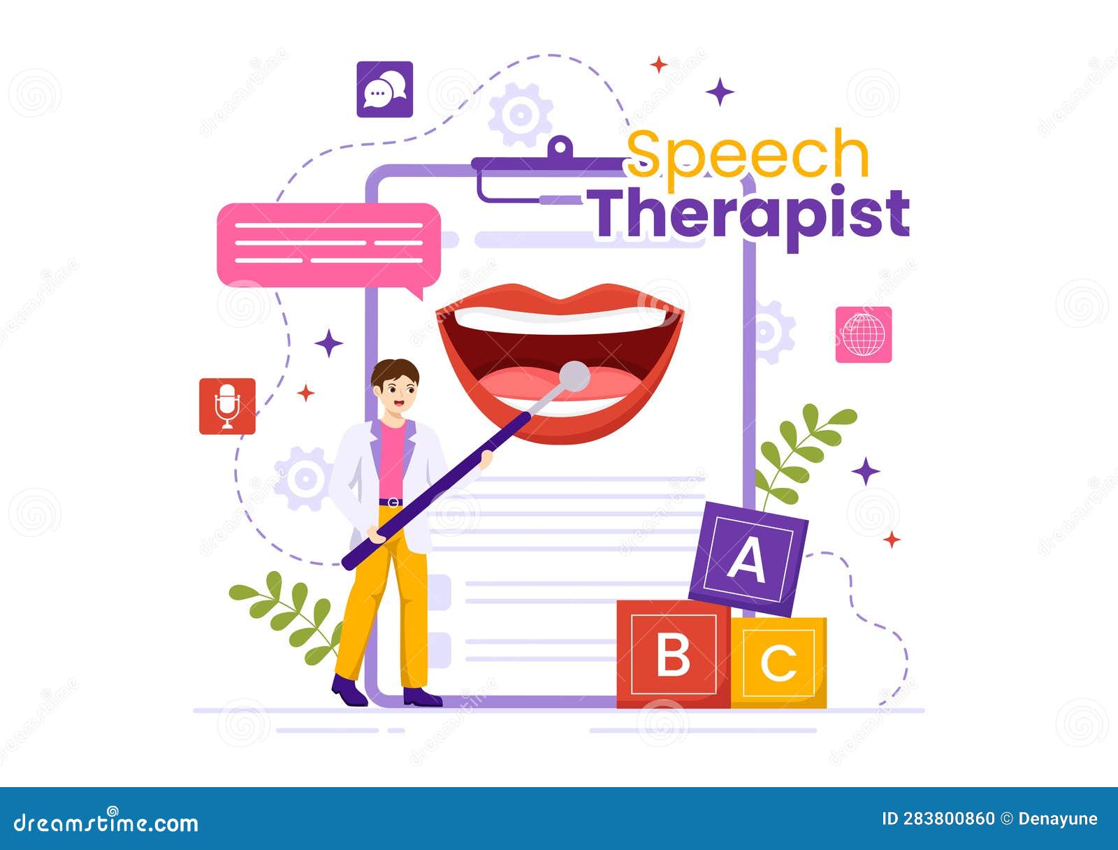 Speech Therapist Vector Illustration With People Training Basic Language Skills And Articulation ...