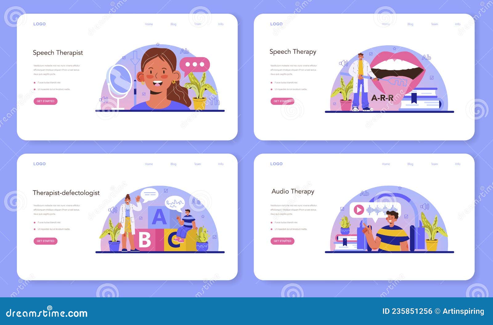 Speech Therapist Web Banner or Landing Page Set. Doctor Diagnozing and ...