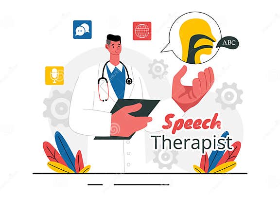 Speech Therapy Vector Illustration Featuring a Therapist Teaching Basic ...
