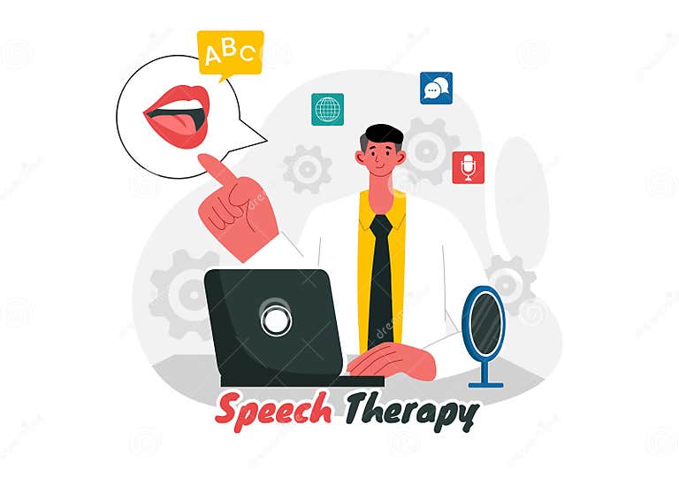 Speech Therapy Vector Illustration Featuring a Therapist Teaching Basic ...