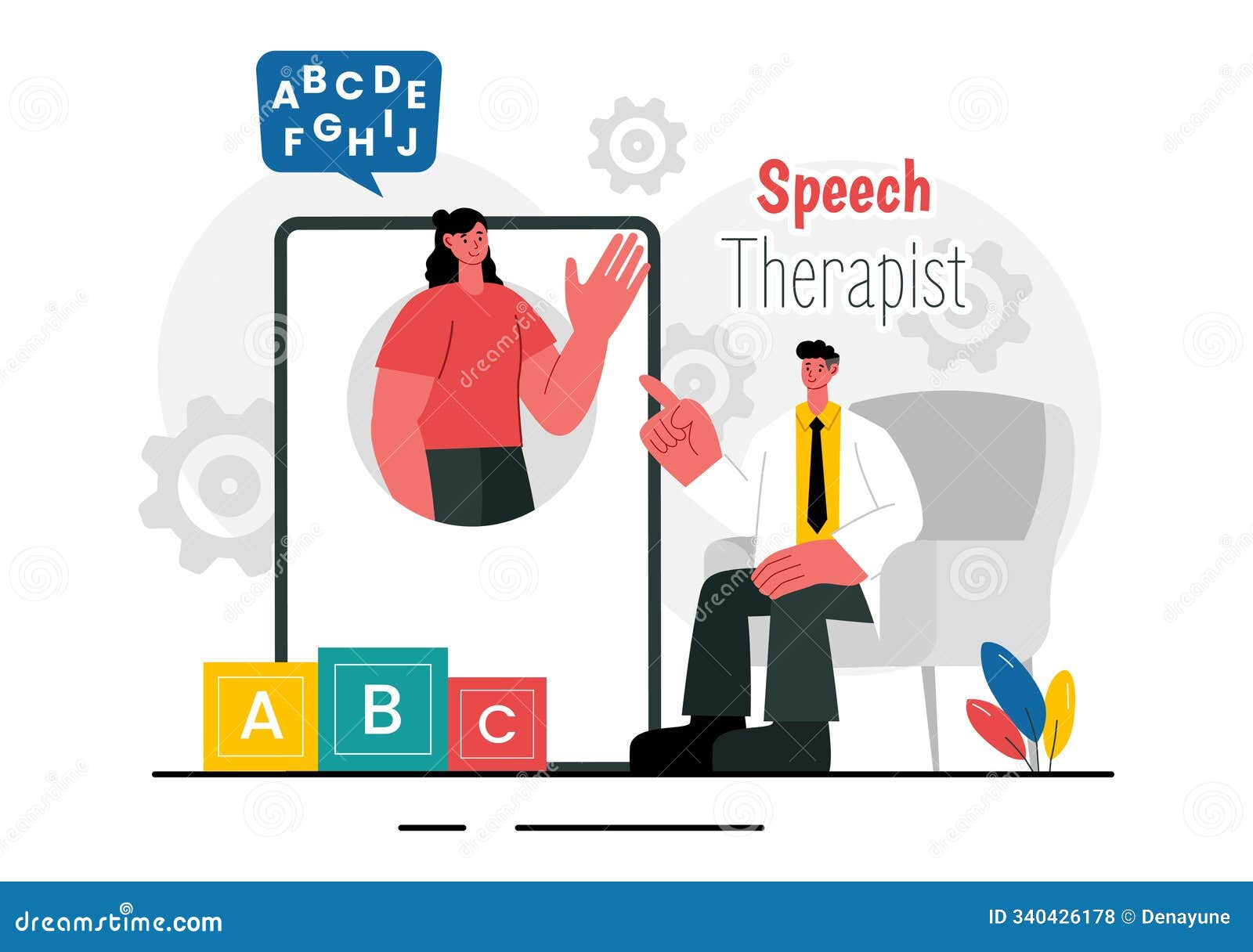 Speech Therapy Vector Illustration Featuring a Therapist Teaching Basic ...