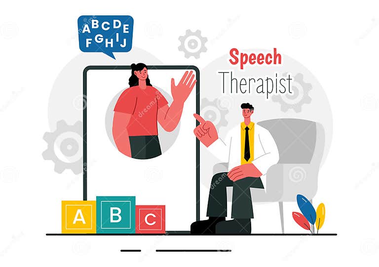 Speech Therapy Vector Illustration Featuring a Therapist Teaching Basic ...