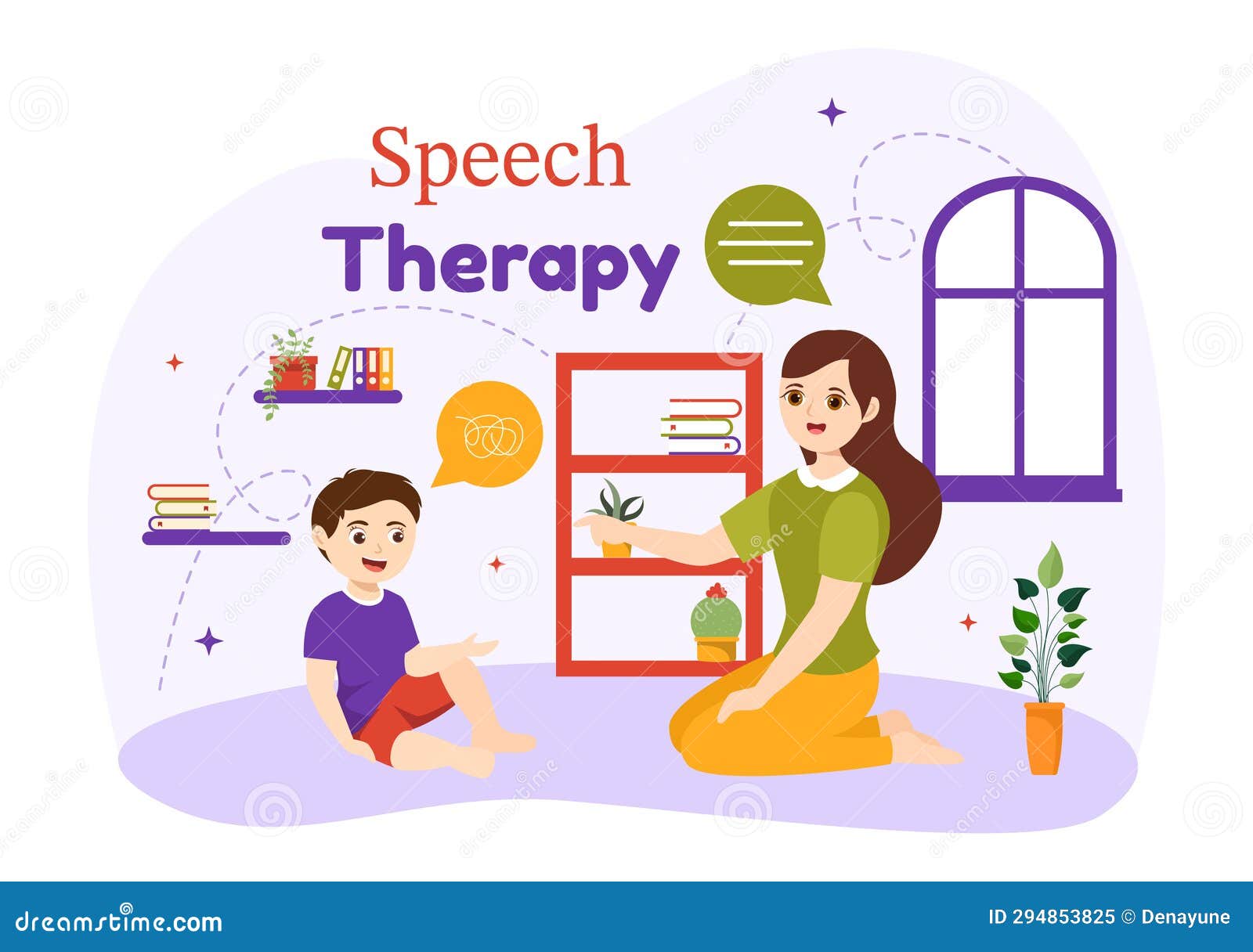 Speech Therapy Vector Illustration With Kids Training Basic Language ...