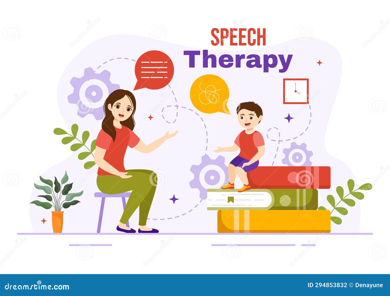 Speech Therapy Vector Illustration With Kids Training Basic Language ...