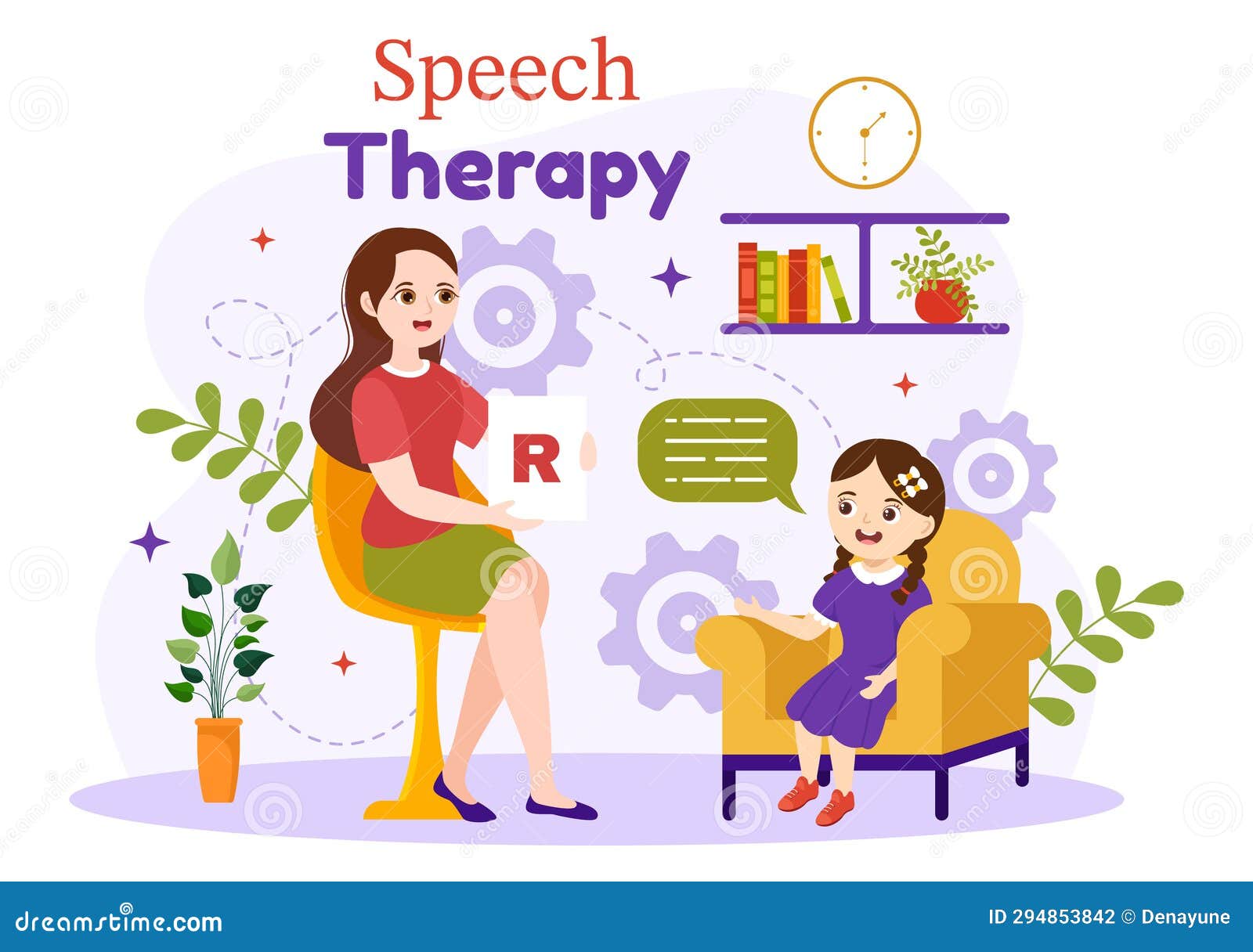 Speech Therapy Vector Illustration With Kids Training Basic Language ...