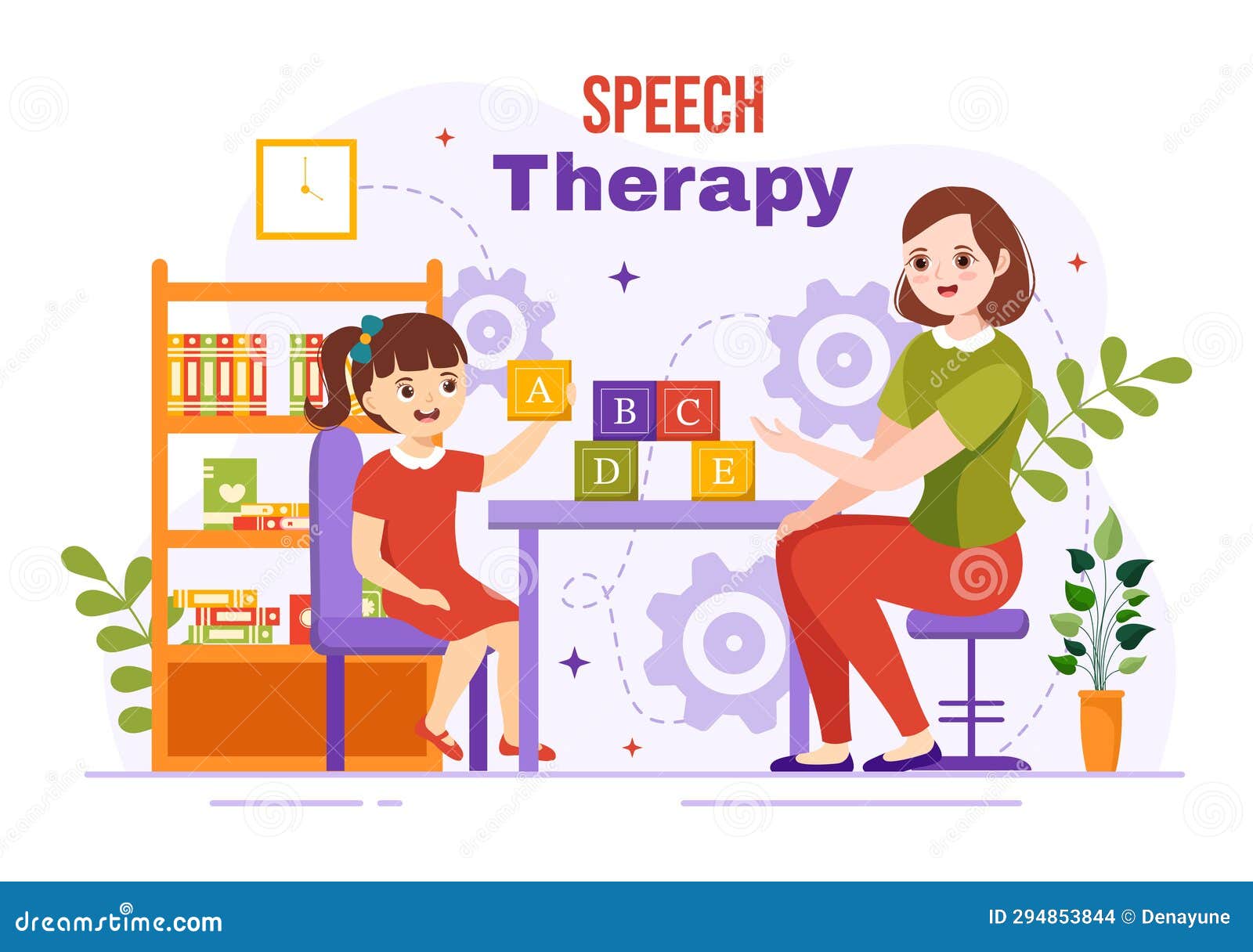 Speech Therapy Vector Illustration With Kids Training Basic Language ...