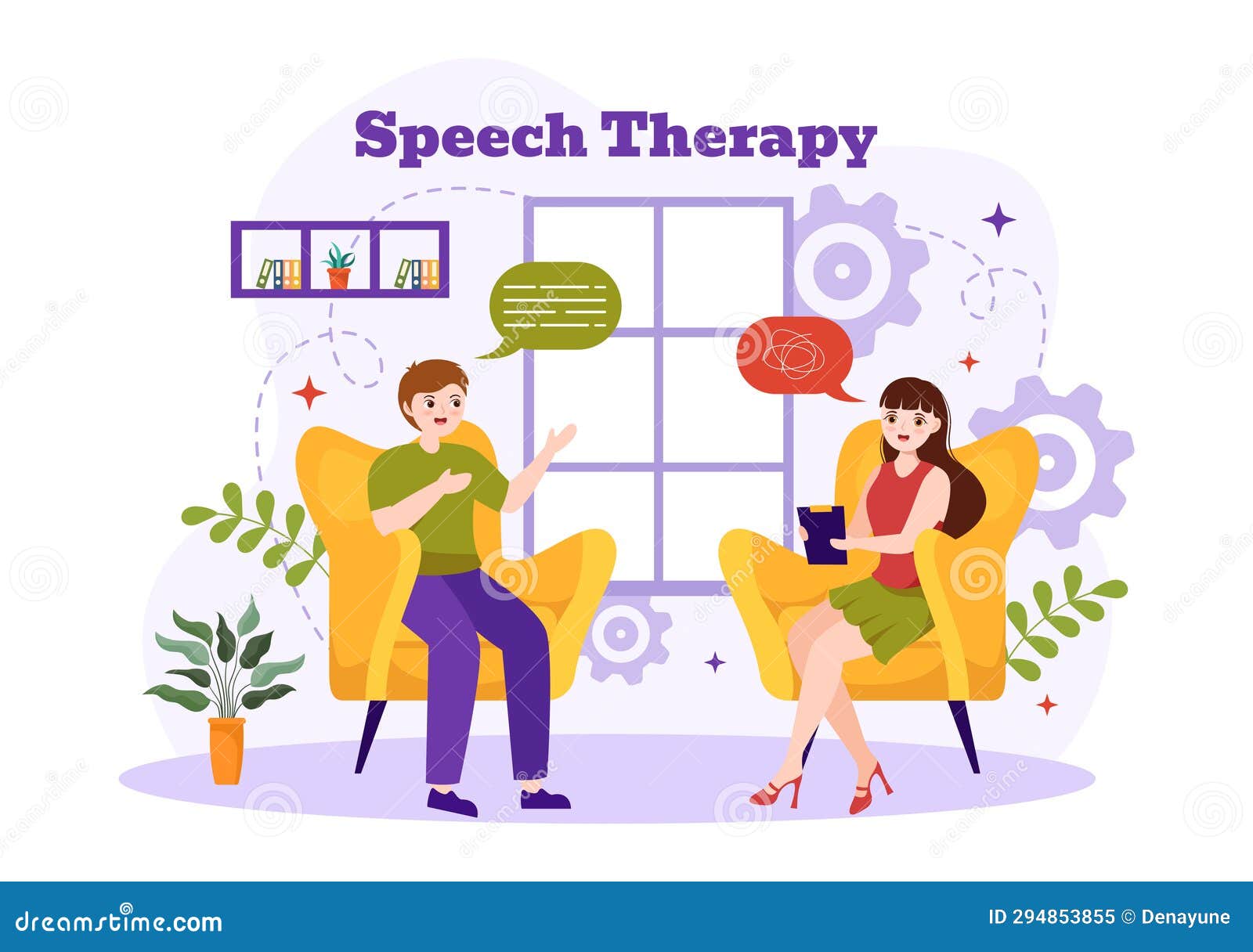 Speech Therapy Vector Illustration with Kids Training Basic Language ...