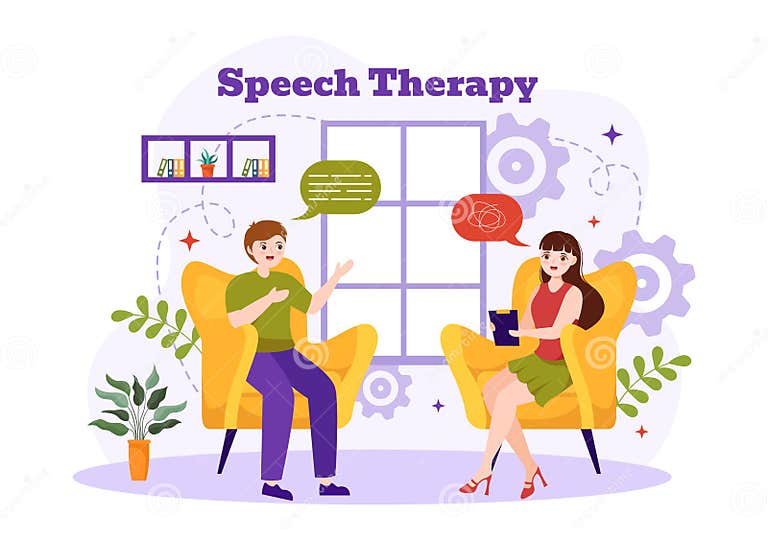 Speech Therapy Vector Illustration with Kids Training Basic Language ...