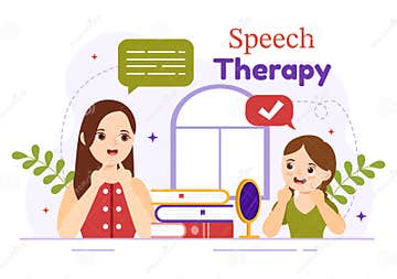 Speech Therapy Vector Illustration with Kids Training Basic Language ...