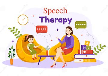 Speech Therapy Vector Illustration with Kids Training Basic Language ...