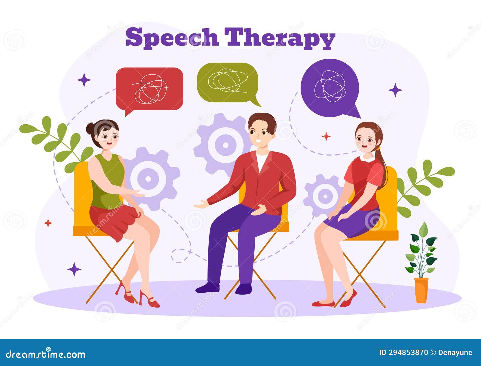 Speech Therapy Vector Illustration With Kids Training Basic Language ...