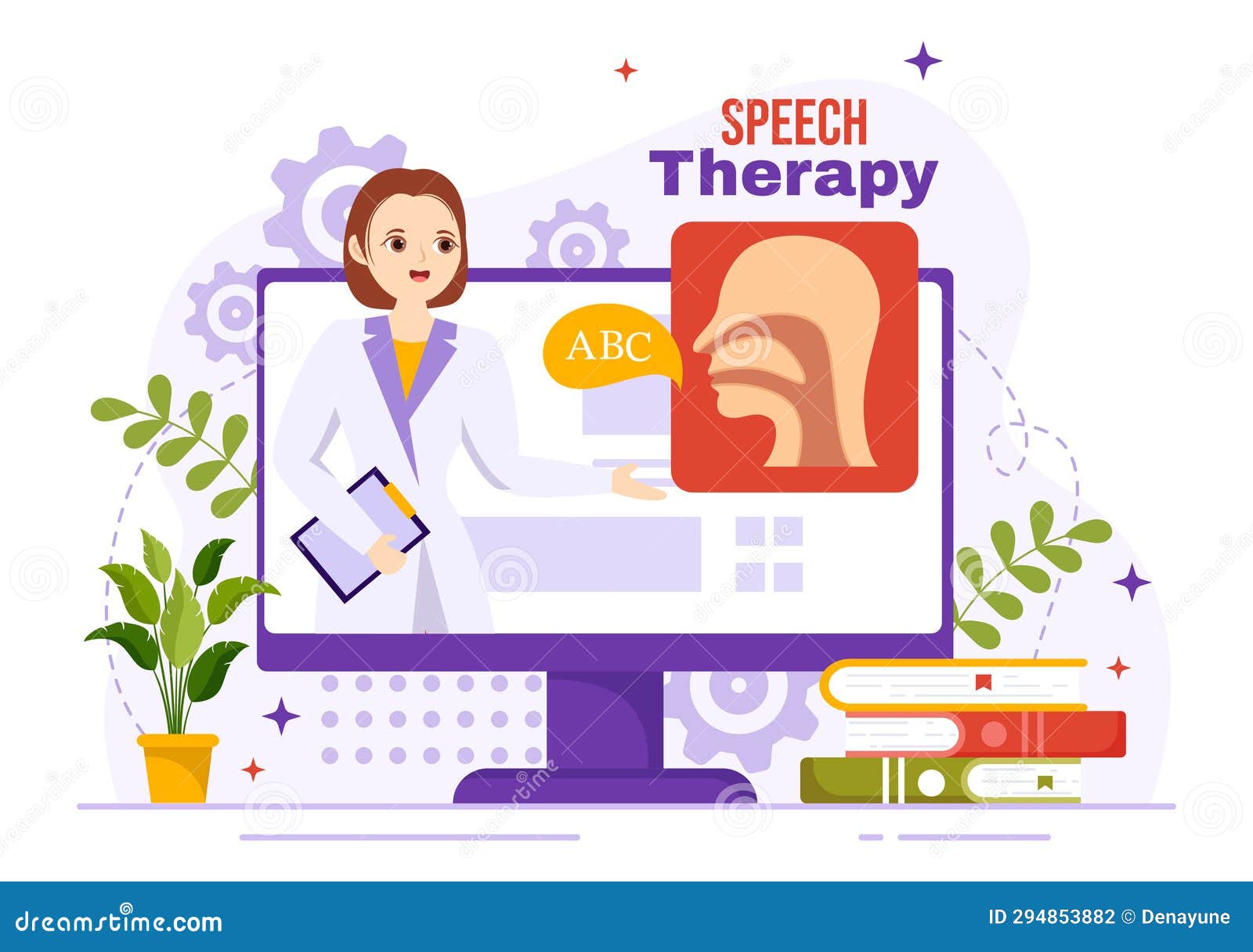 Speech Therapy Vector Illustration With Kids Training Basic Language ...