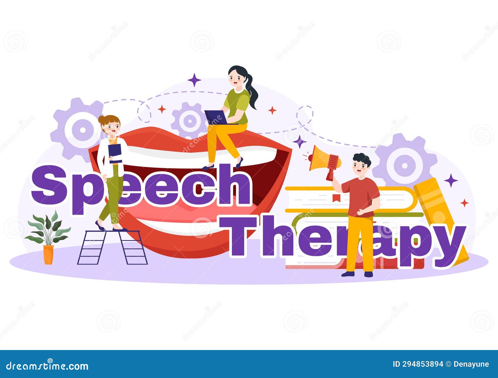 Speech Therapy Vector Illustration With Kids Training Basic Language ...