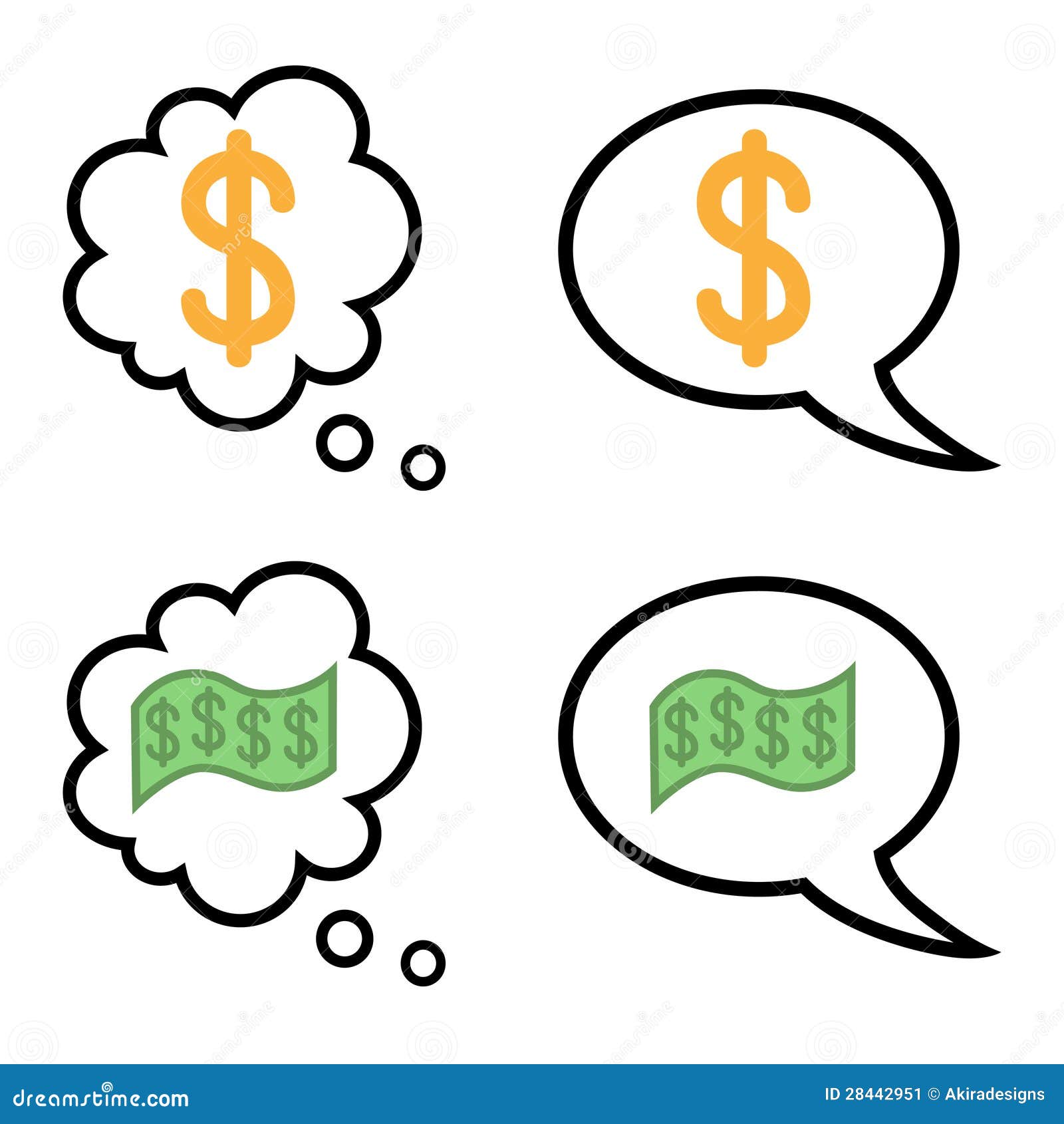 Speech and Thought Bubbles with Dolar and Money Stock Vector ...