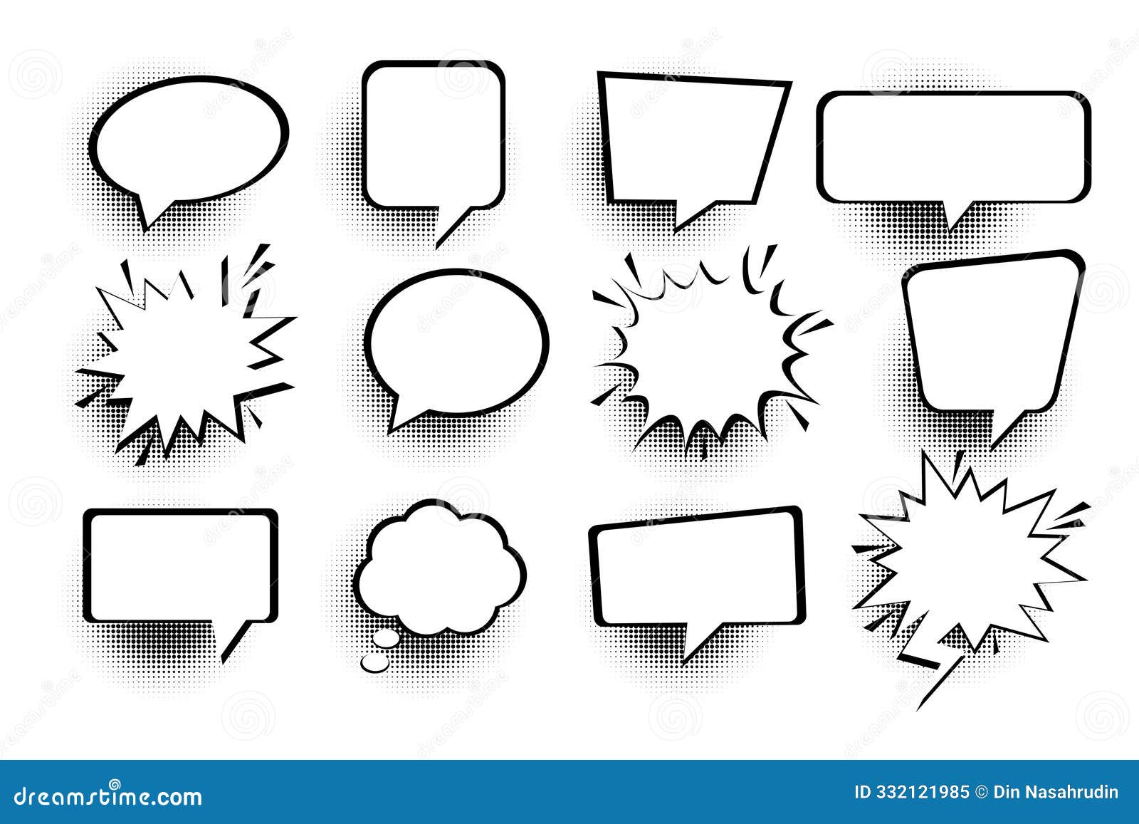 Speech or Thought Bubbles. Retro Empty Comic Speech Bubbles Set. Vector ... Speech or Thought Bubbles. Retro Empty Comic Speech Bubbles Set. Vector ...
