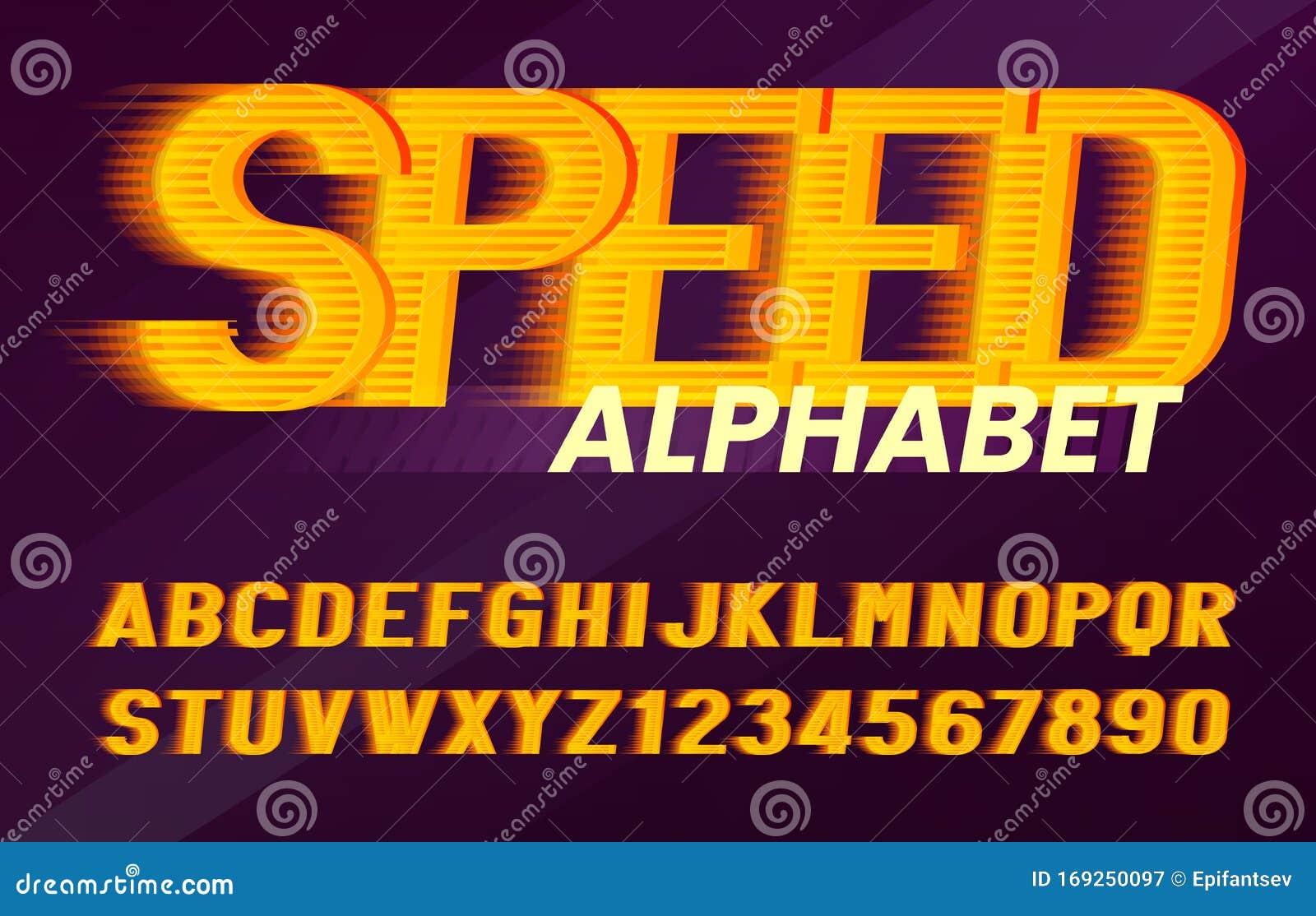 Speed Alphabet Font. Fast Wind Effect Dynamic Letters and Numbers Stock ...