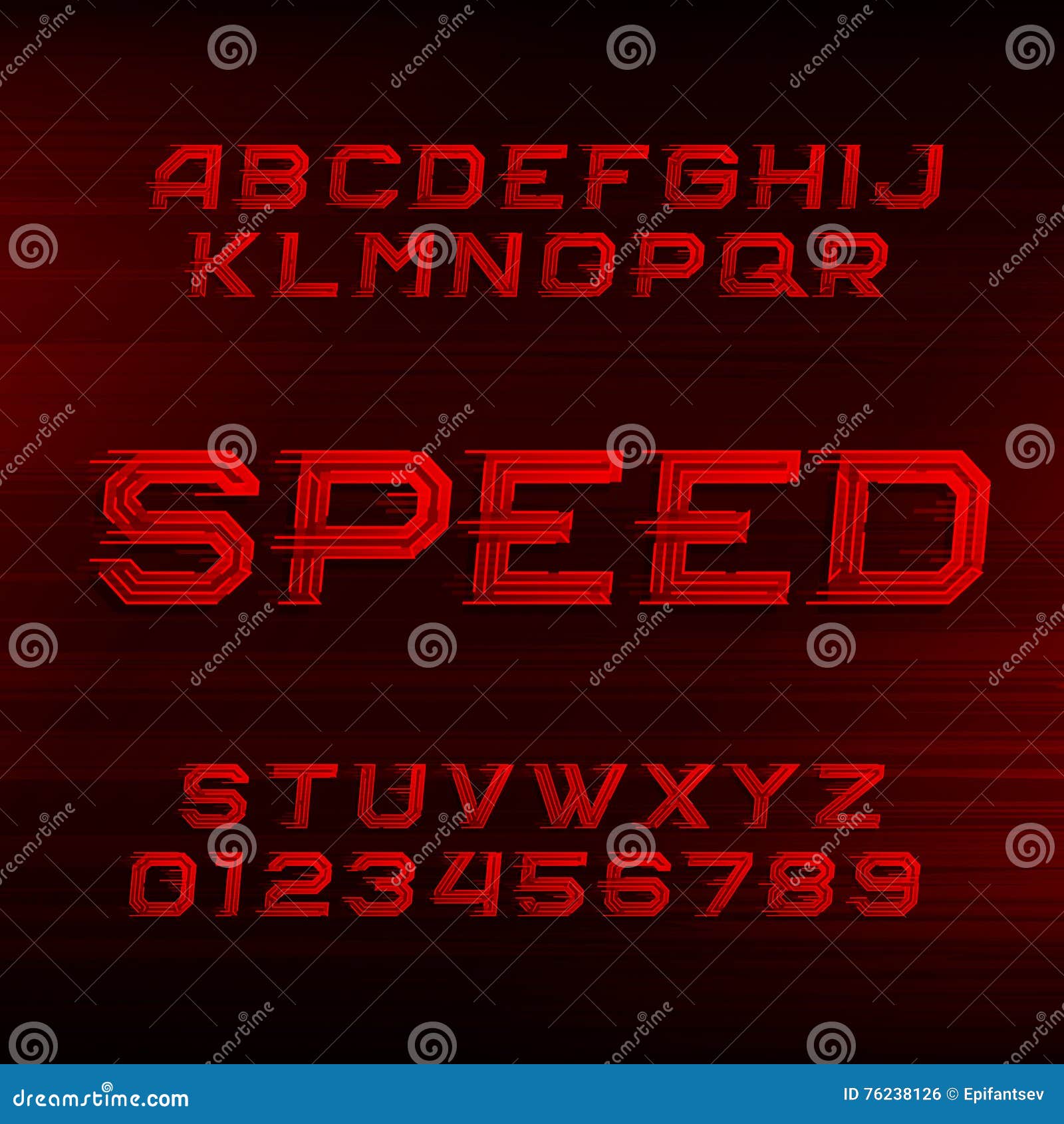 Speed Alphabet Font Wind Effect Type Letters And Numbers On A Dark Background Vector