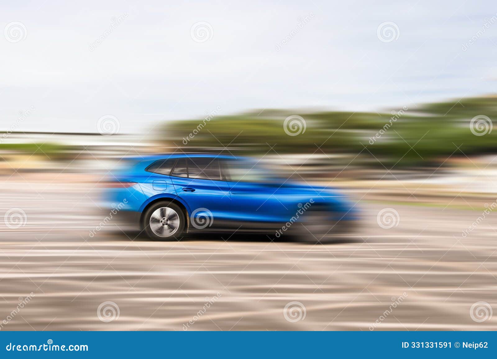 Speed Blurred Car. Abstract Photo of a Blue Car in Motion Stock Image ...